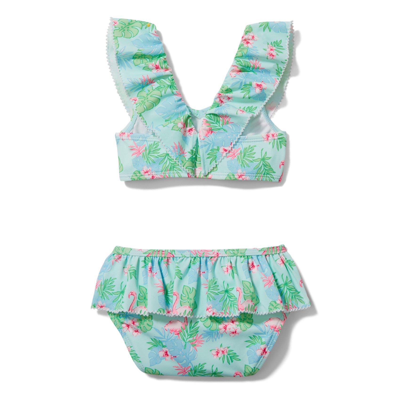 Girl Icicle Blue Flamingo Print Flamingo Ruffle 2 Piece Swimsuit By