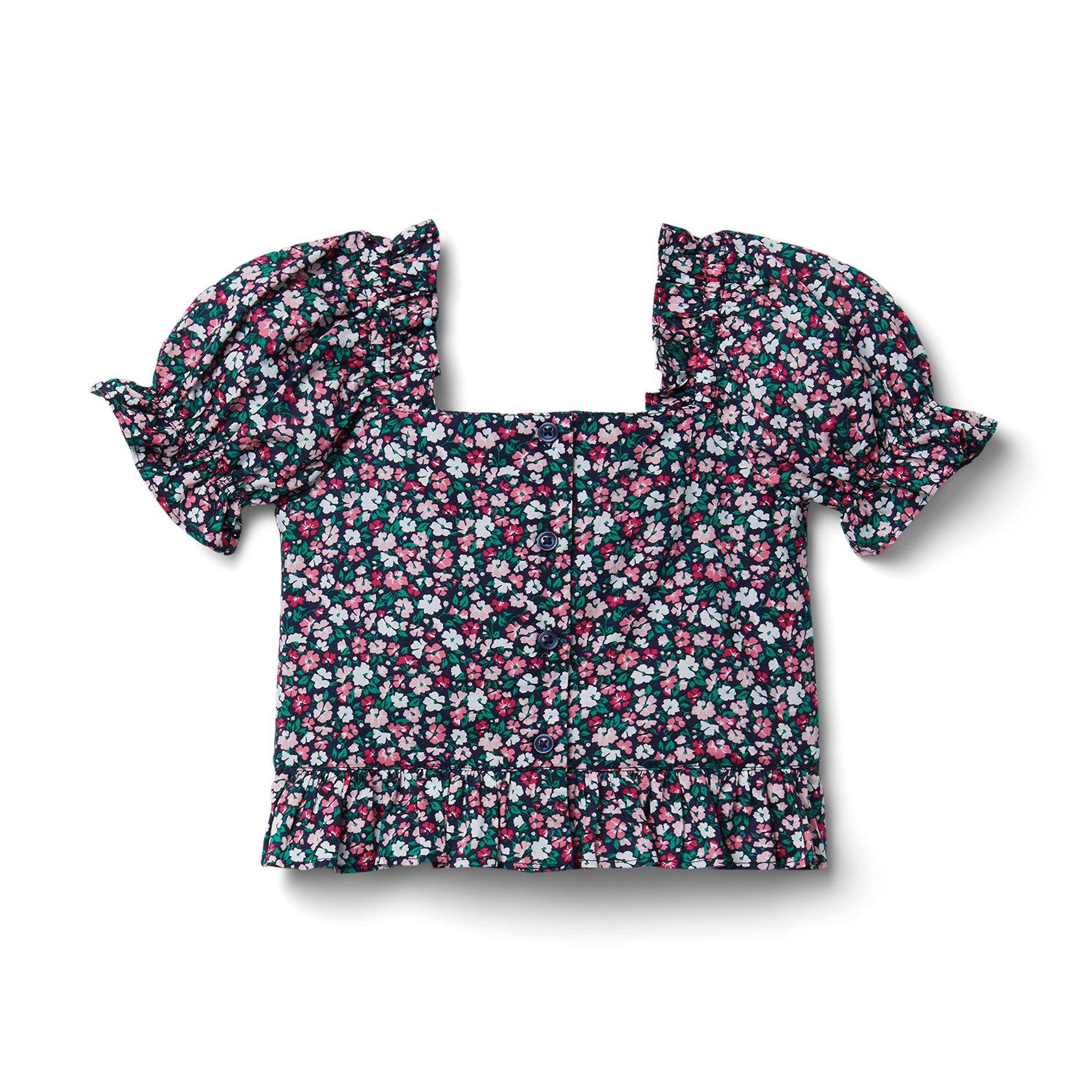 Girl Merchant Marine Floral Floral Ruffle Puff Sleeve Top by Janie and Jack