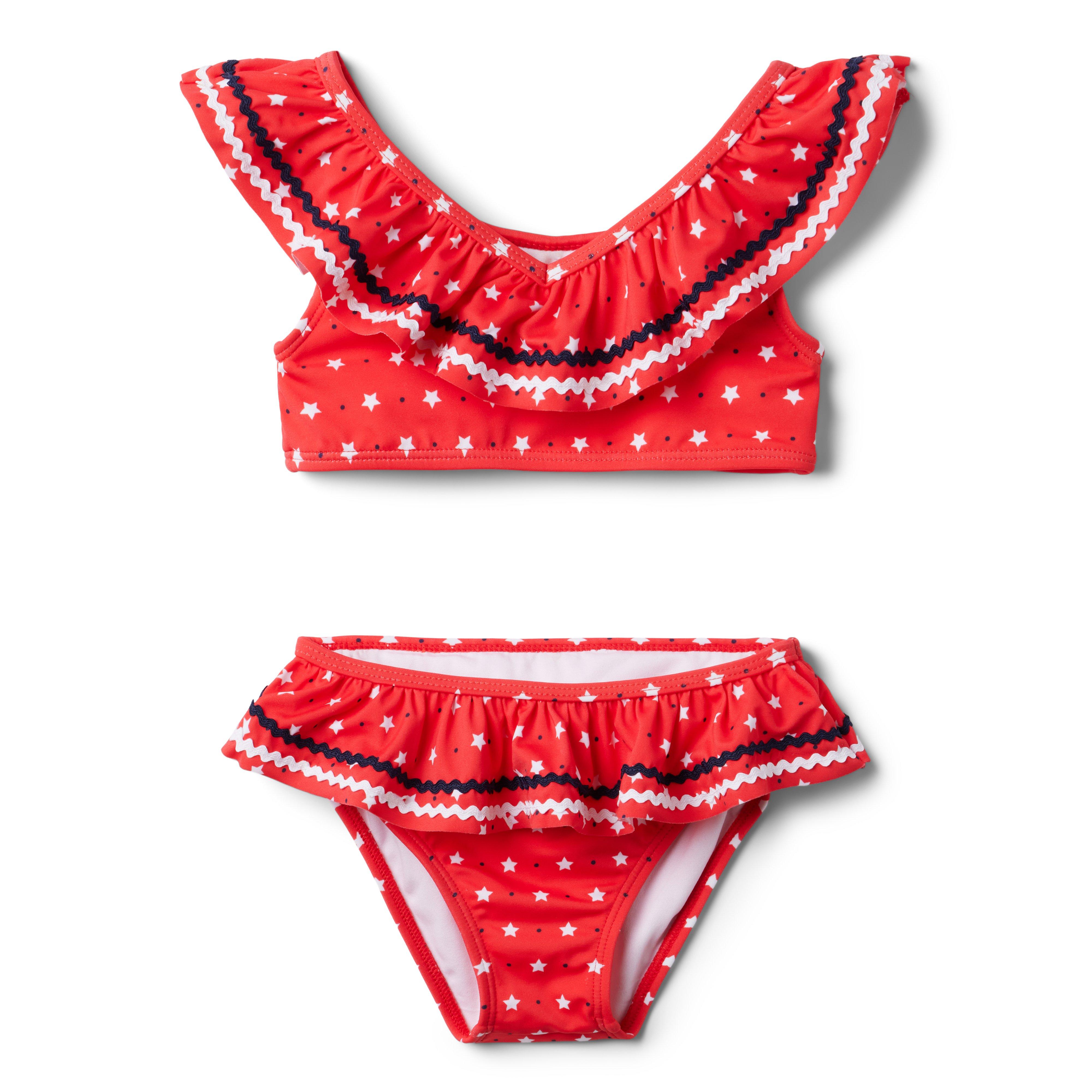 Girl Tomato Star Print Star Ruffle 2 Piece Swimsuit By Janie And Jack