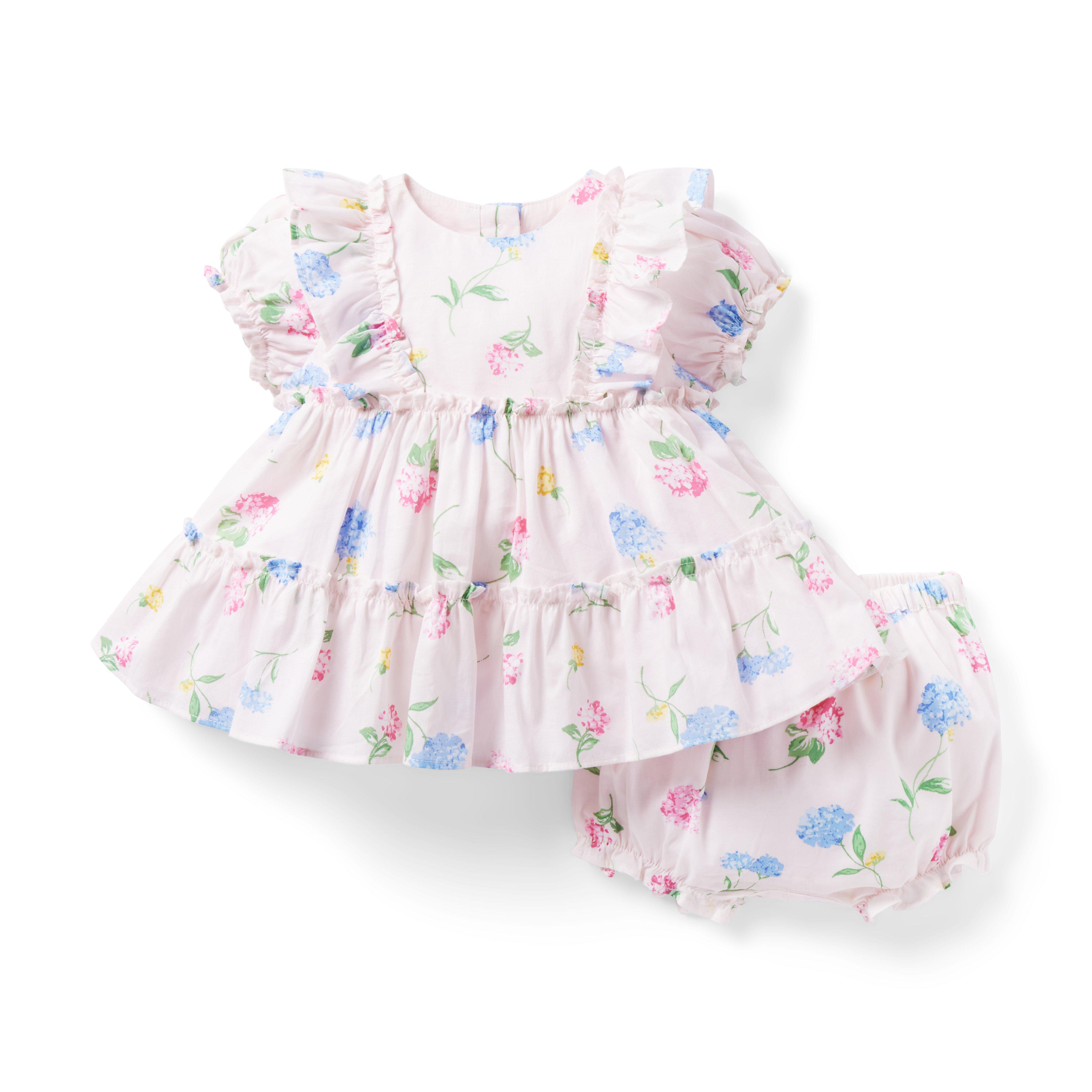 Newborn Pink Marshmallow Floral Baby Floral Tiered Ruffle Matching Set ...