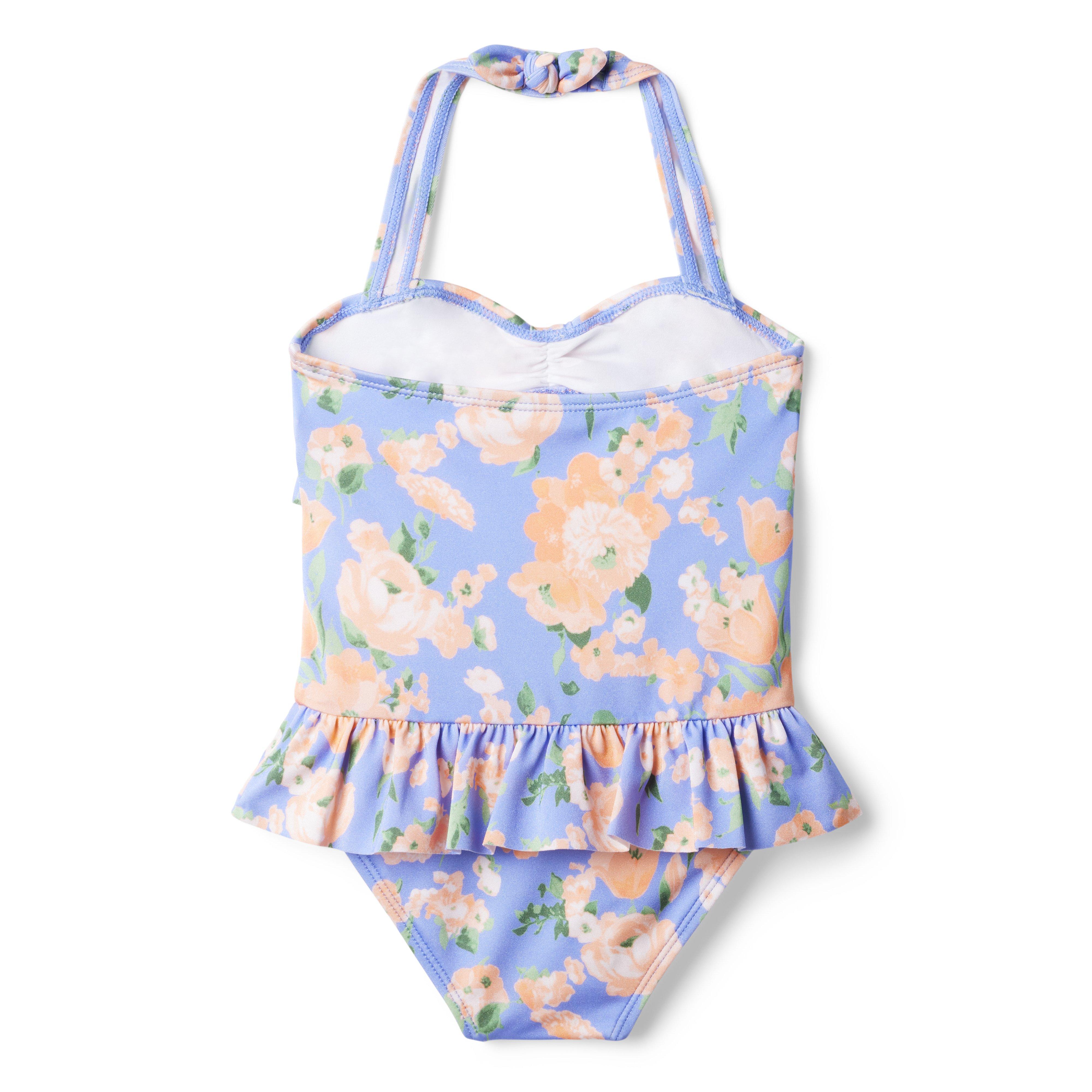 Girl Deep Periwinkle Floral Recycled Floral Halter Swimsuit by Janie ...