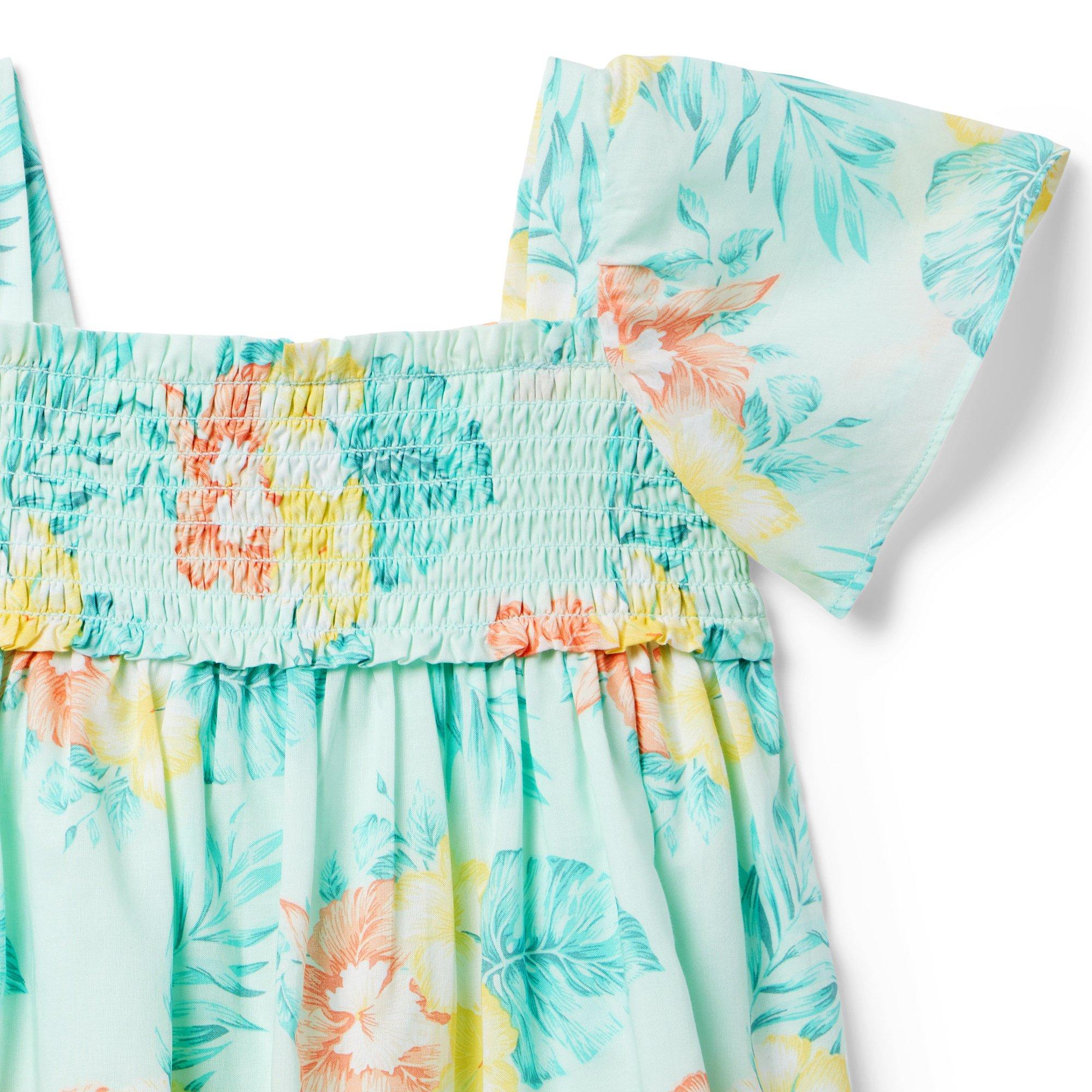 Girl Mint Hibiscus Hibiscus Smocked Flutter Sleeve Top by Janie and Jack