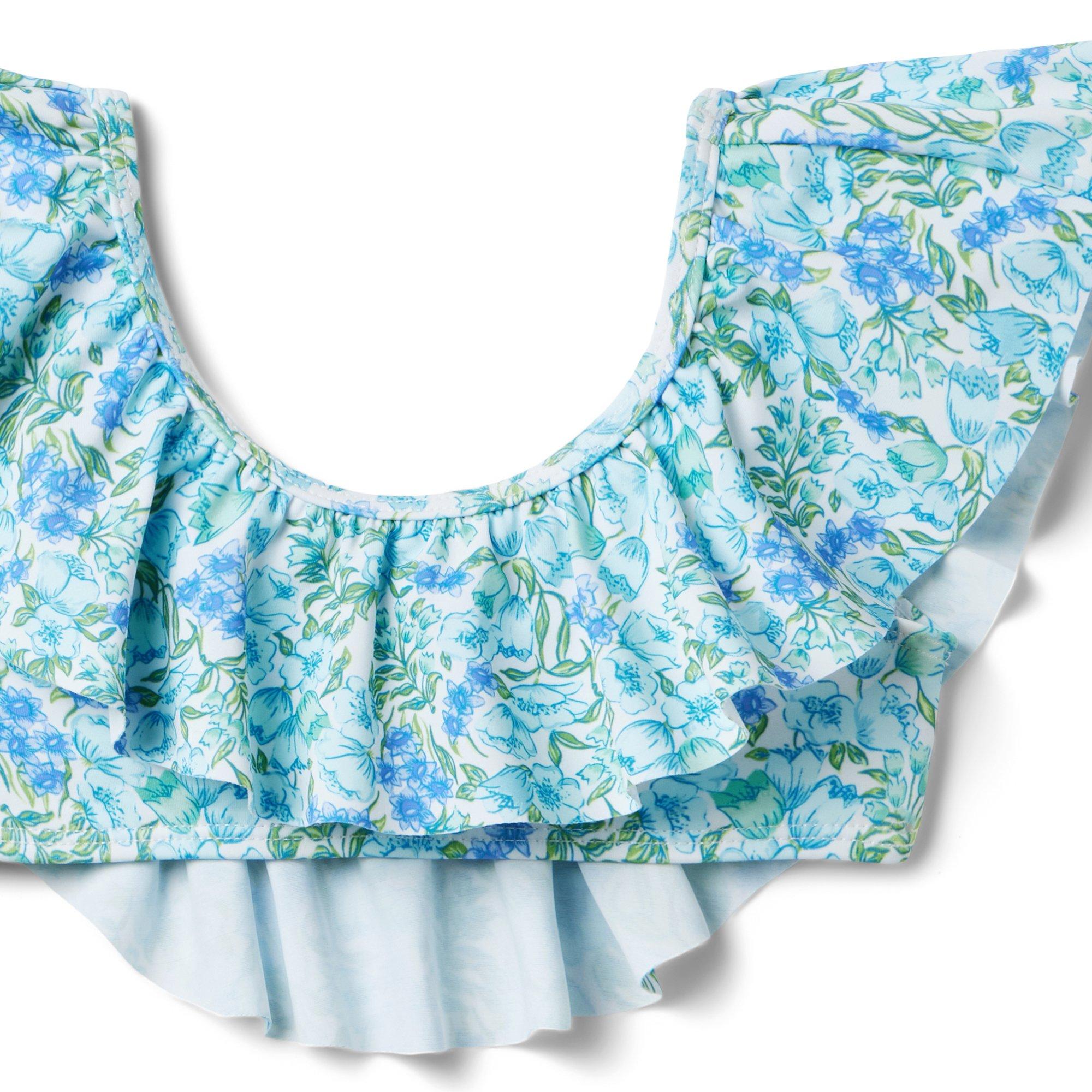 Girl Light Blue Floral Recycled Floral Ruffle 2 Piece Swimsuit By Janie