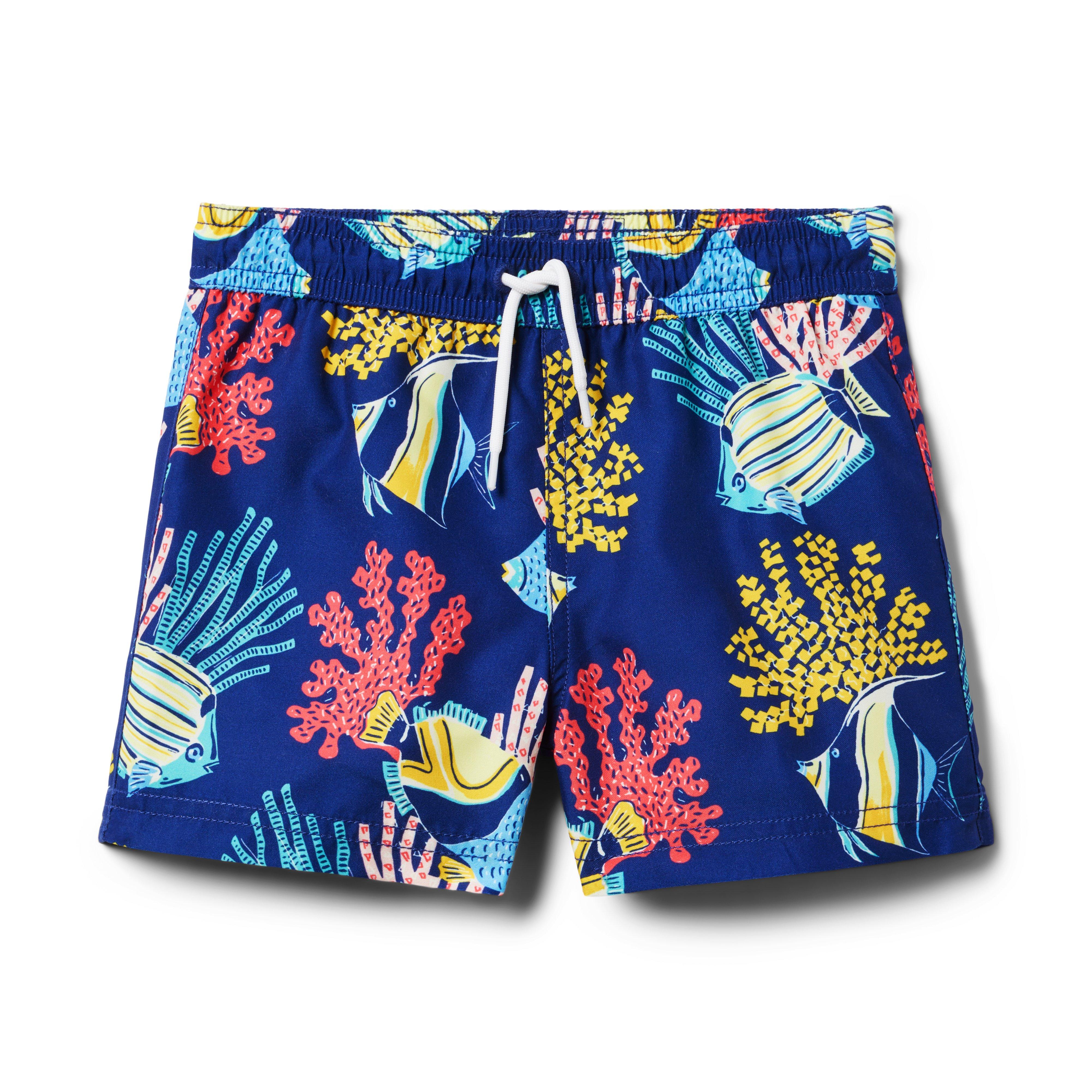 Boy Fleet Blue Coral Fish Recycled Coral Fish Swim Trunk by Janie and Jack