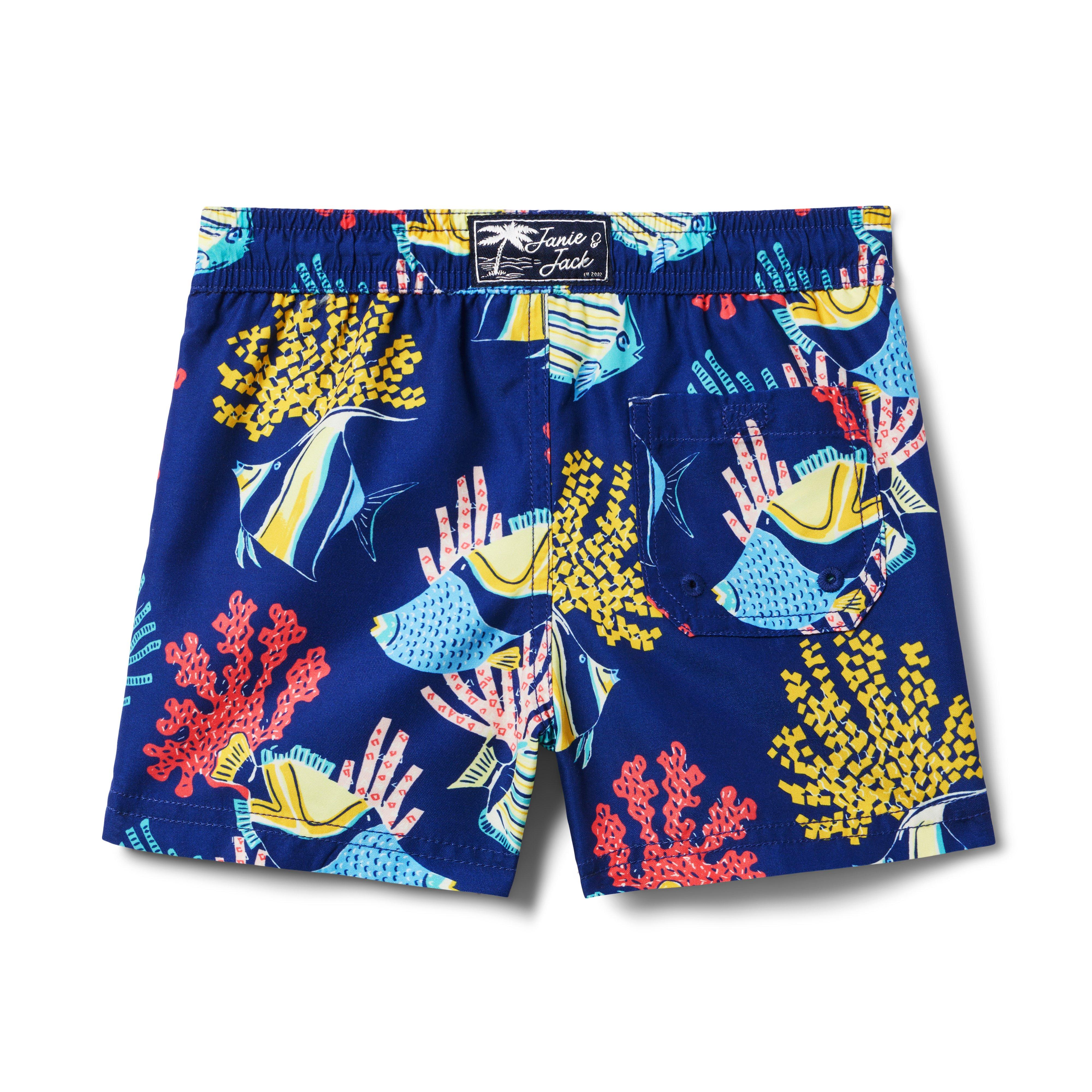 Boy Fleet Blue Coral Fish Recycled Coral Fish Swim Trunk by Janie and Jack