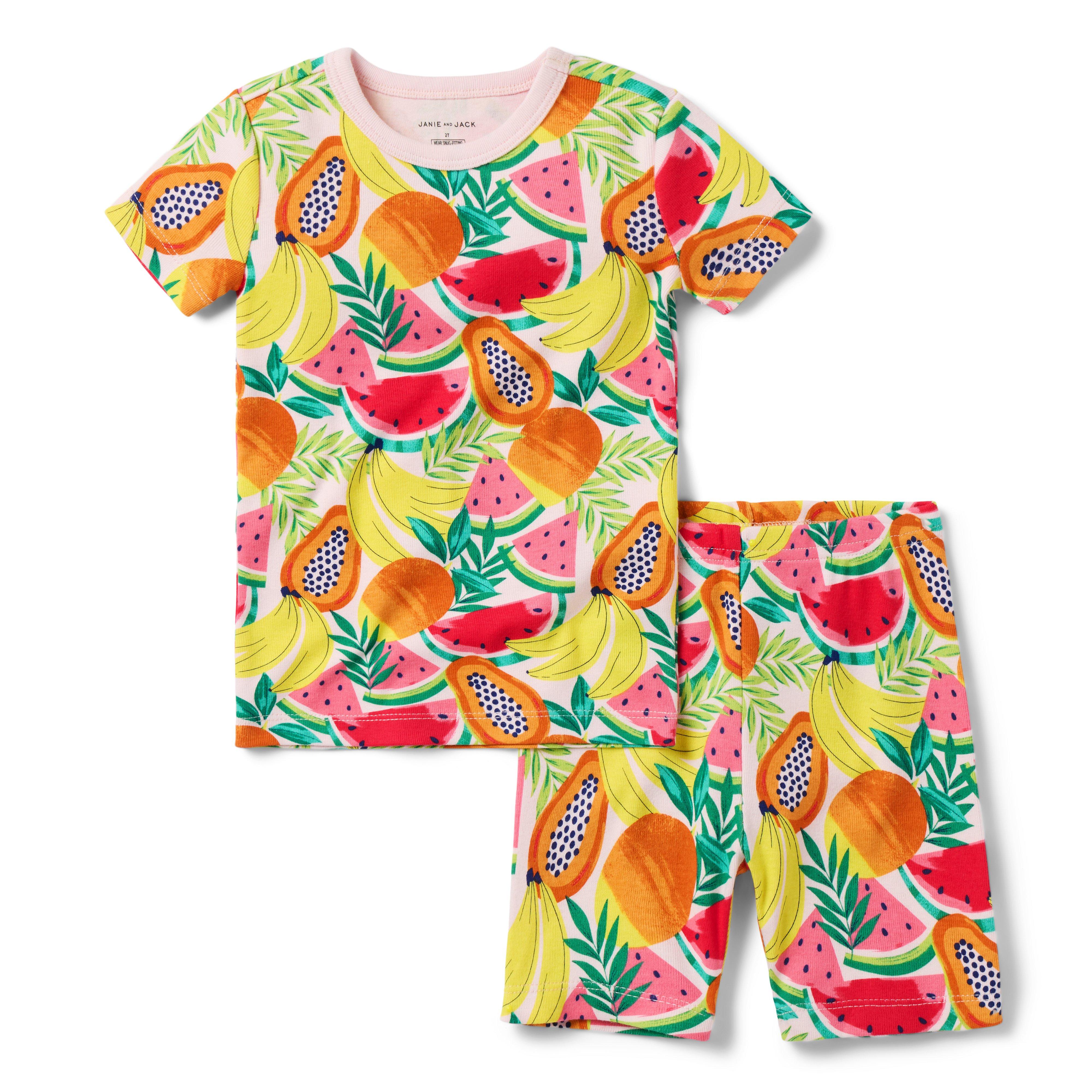 Girl Light Pink Tropical Fruit Good Night Short Pajama in Tropical ...
