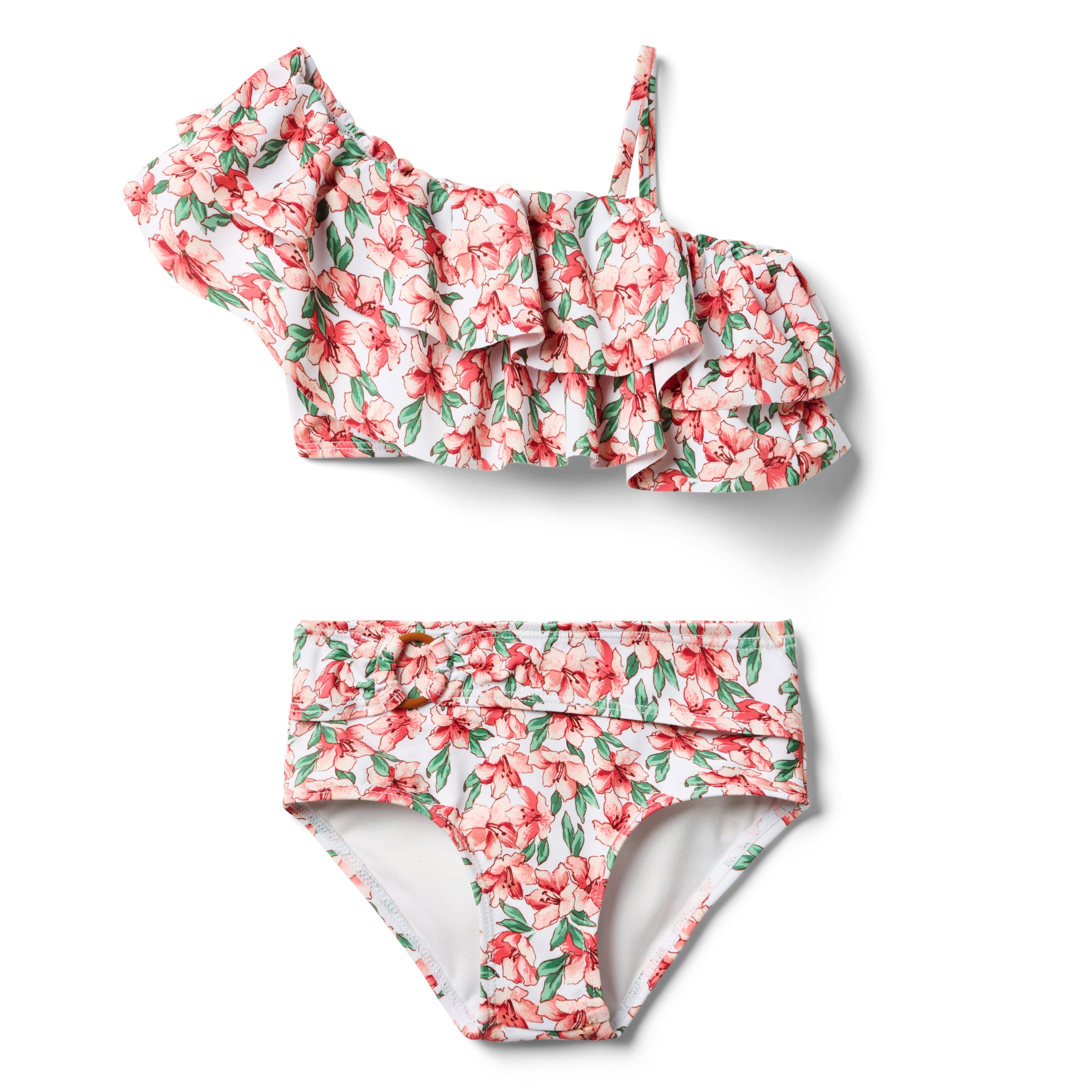 Girl White Floral Recycled Floral Ruffle 2-Piece Swimsuit by Janie and Jack