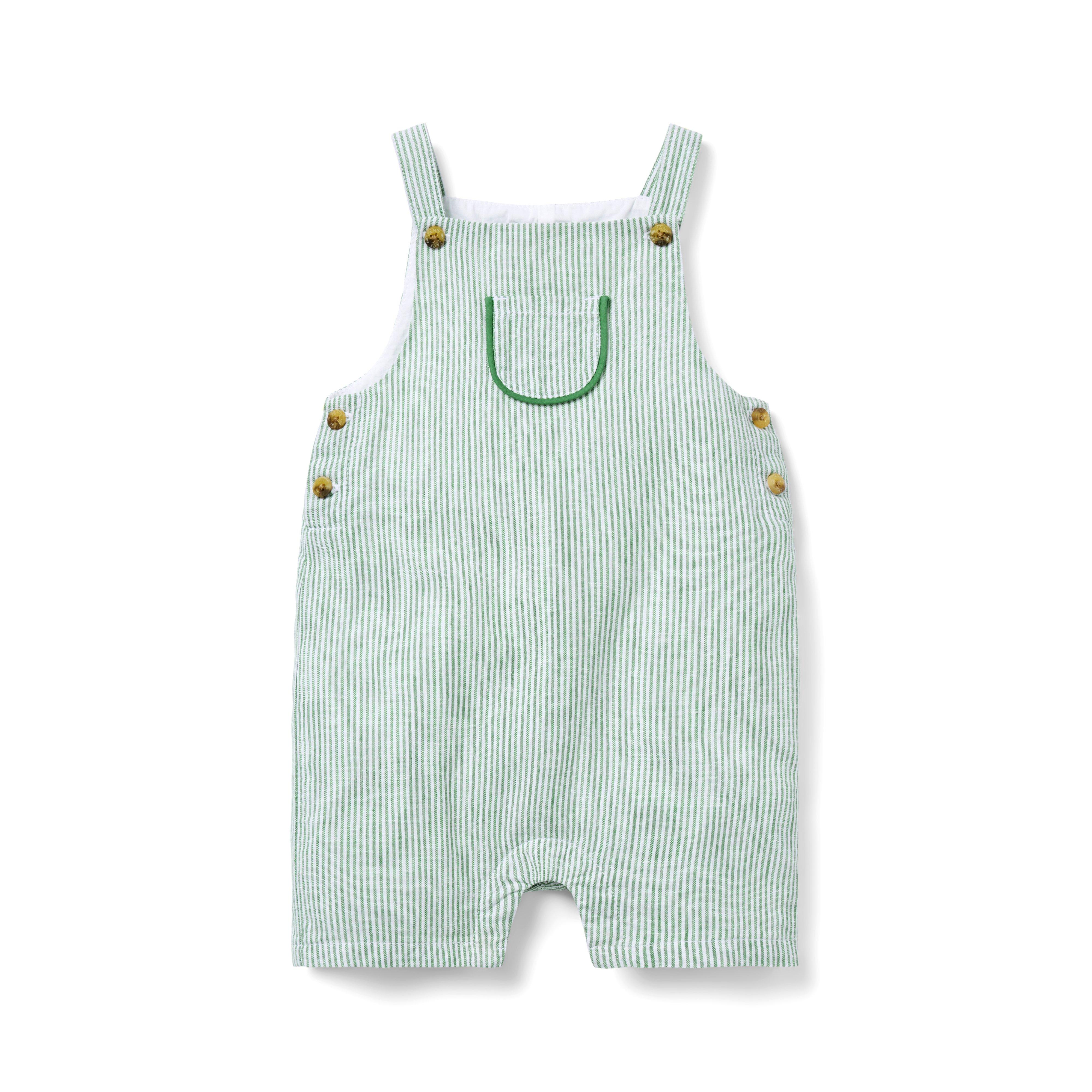 Baby Dark Green Stripe Baby Striped Linen-Cotton Overall by Janie and Jack