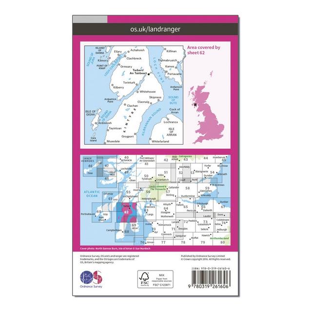 Ordnance Survey Landranger 62 North Kintyre & Tarbert Map With Digital ...