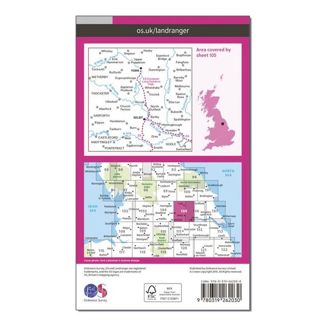 Ordnance Survey Landranger 105 York & Selby Map With Digital Version