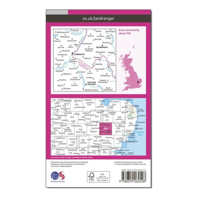 Ordnance Survey Landranger 154 Cambridge & Newmarket, Saffron Walden ...