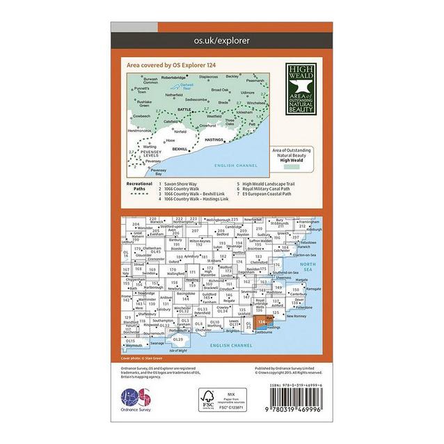 Ordnance Survey Explorer Active 124 Hastings & Bexhill Map With Digital ...
