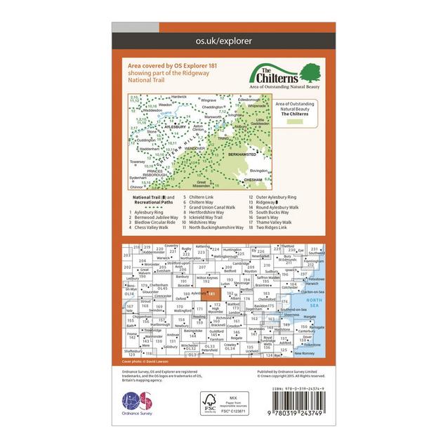 Ordnance Survey Explorer 181 Chiltern Hills North Map With Digital Version