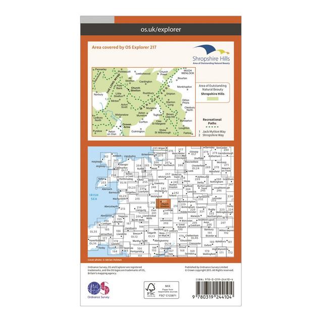 Ordnance Survey Explorer 217 The Long Mynd & Wenlock Edge Map With ...