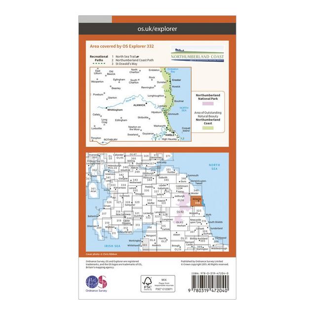 Ordnance Survey Explorer Active 332 Alnwick & Amble Map With Digital ...