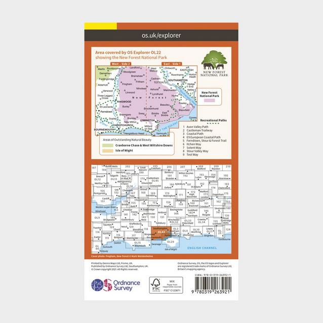 Ordnance Survey Explorer OL22 New Forest Map With Digital Version