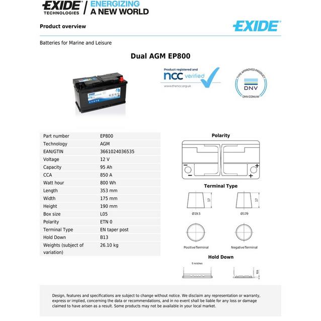 Exide Dual AGM - Superior Battery - EP800 | GO Outdoors