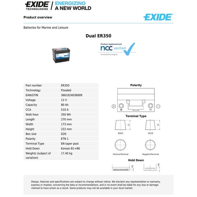 Exide Dual - Better Battery - ER350 | GO Outdoors