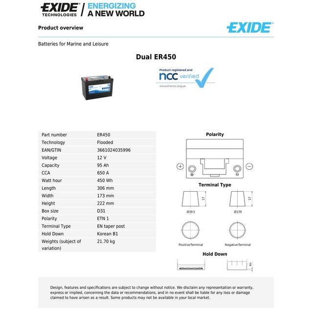 Exide Dual - Better Battery - ER450 | GO Outdoors