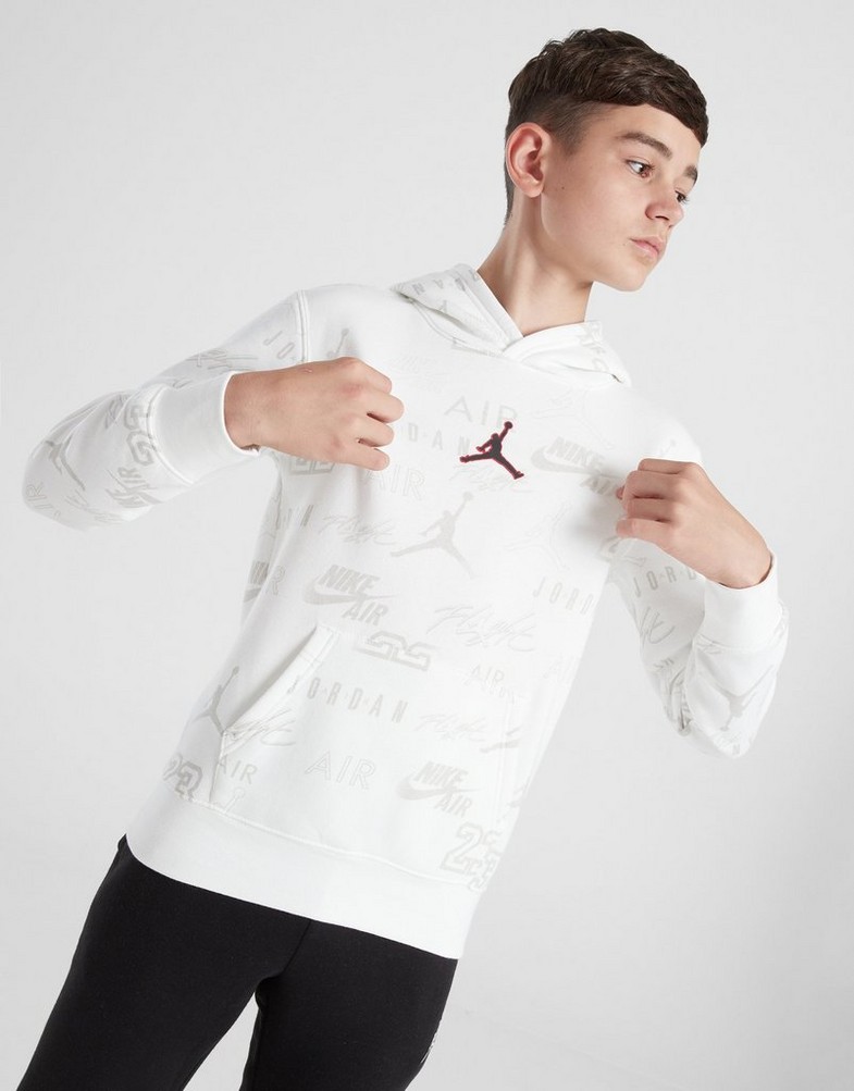 Hanorac JORDAN BLUZĂ CU GLUGĂ FDE AOP OH WHT/R 95C758-001 • Alb • Copii ...