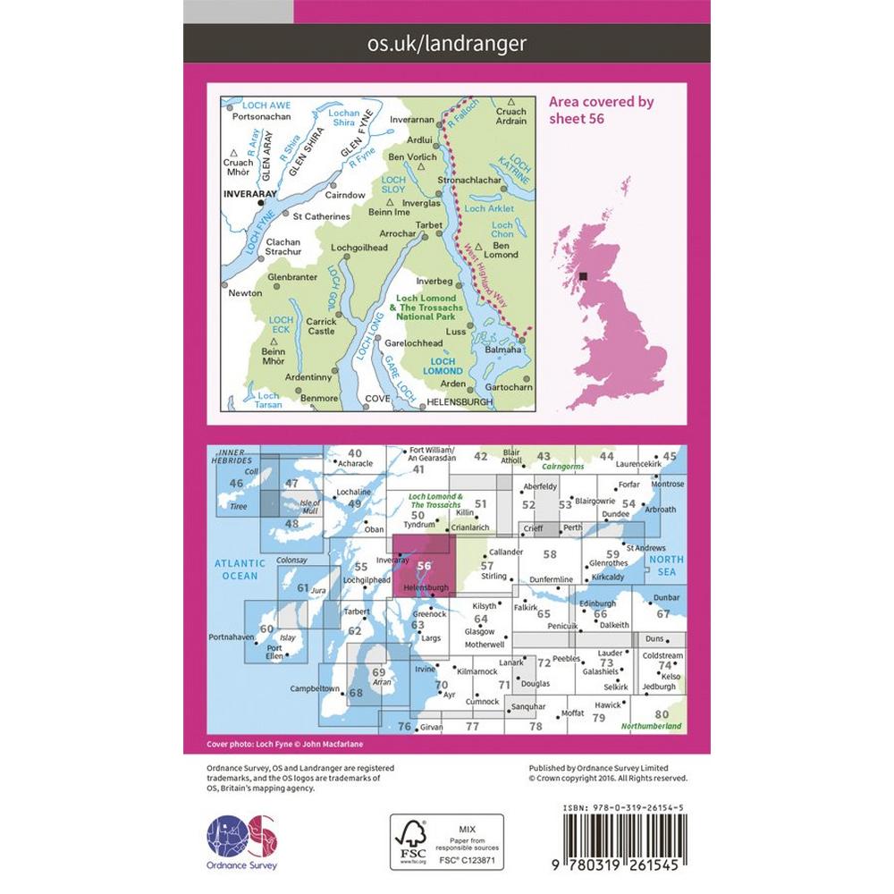 Ordnance Survey Landranger 56 1:50000 Loch Lomond & Inveraray