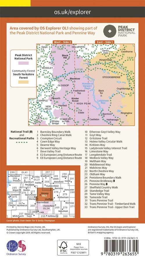 O.S. Explorer OL1 The Peak District Map