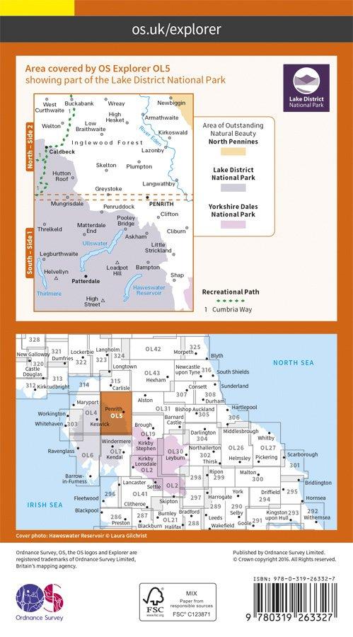 O.S. Explorer OL5 The Lake District North Eastern Area Map