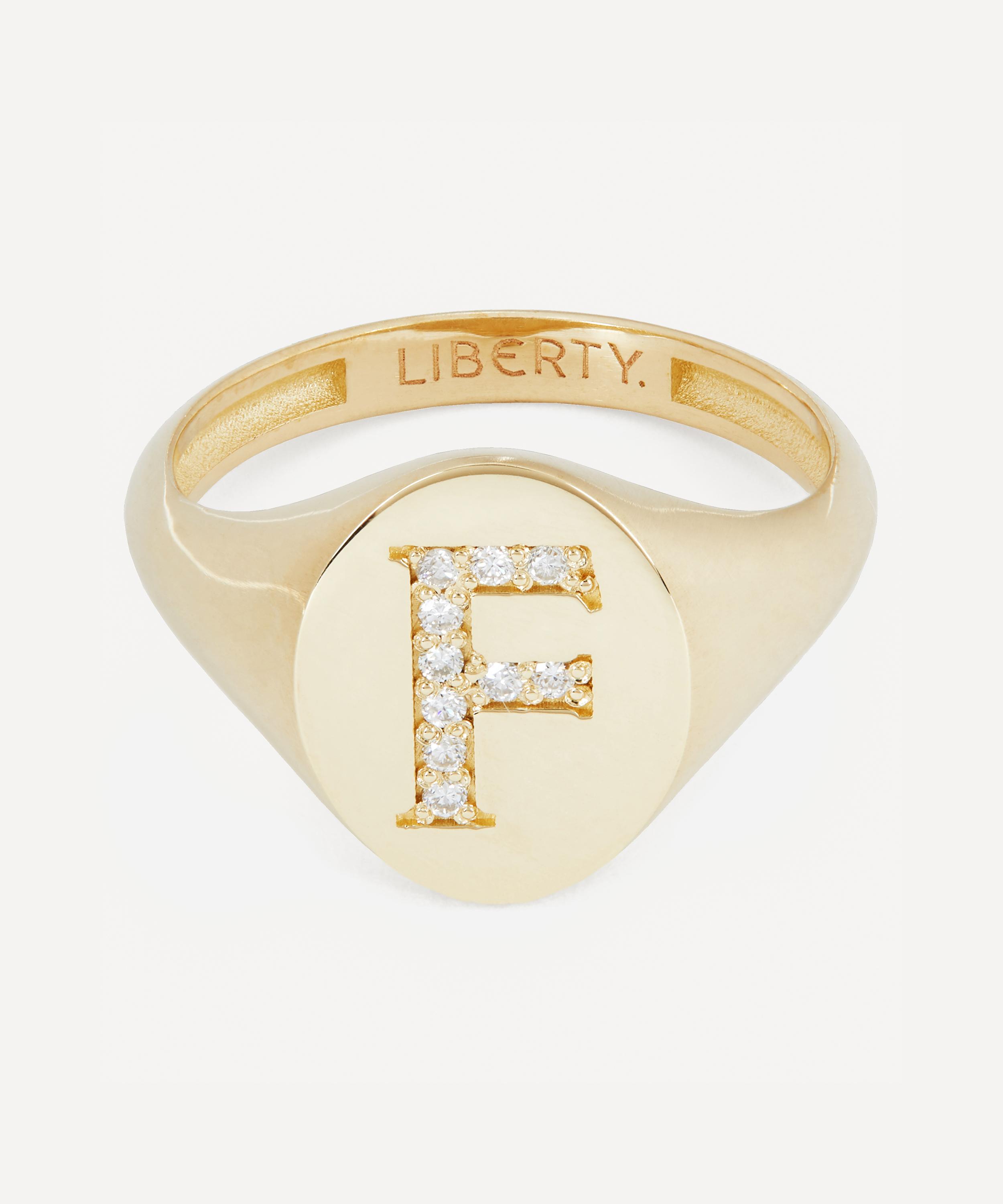 9ct Gold and Diamond Initial Liberty Signet Ring - F | Liberty