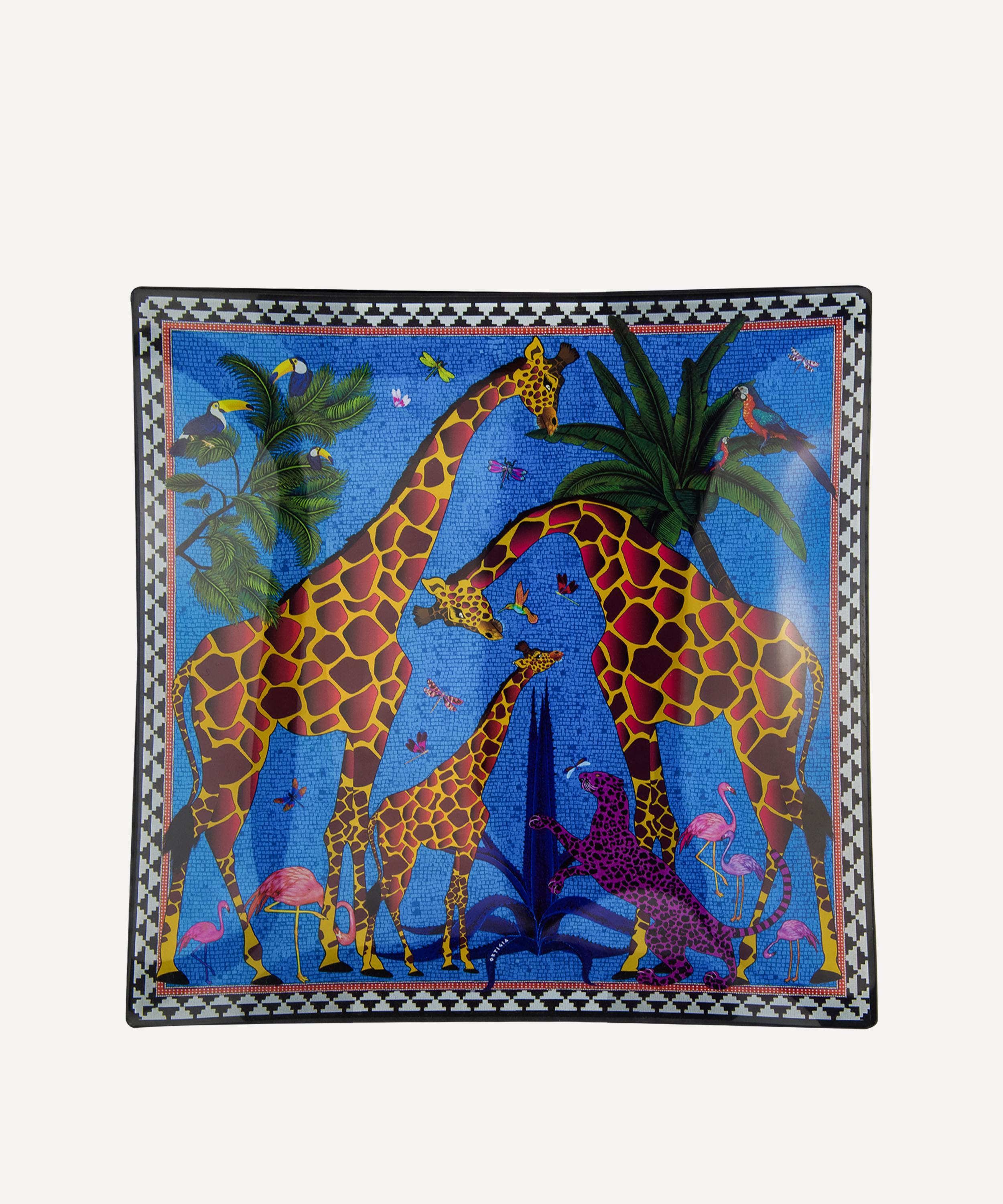 Ortigia Giraffe Square Glass Plate In Blue | ModeSens