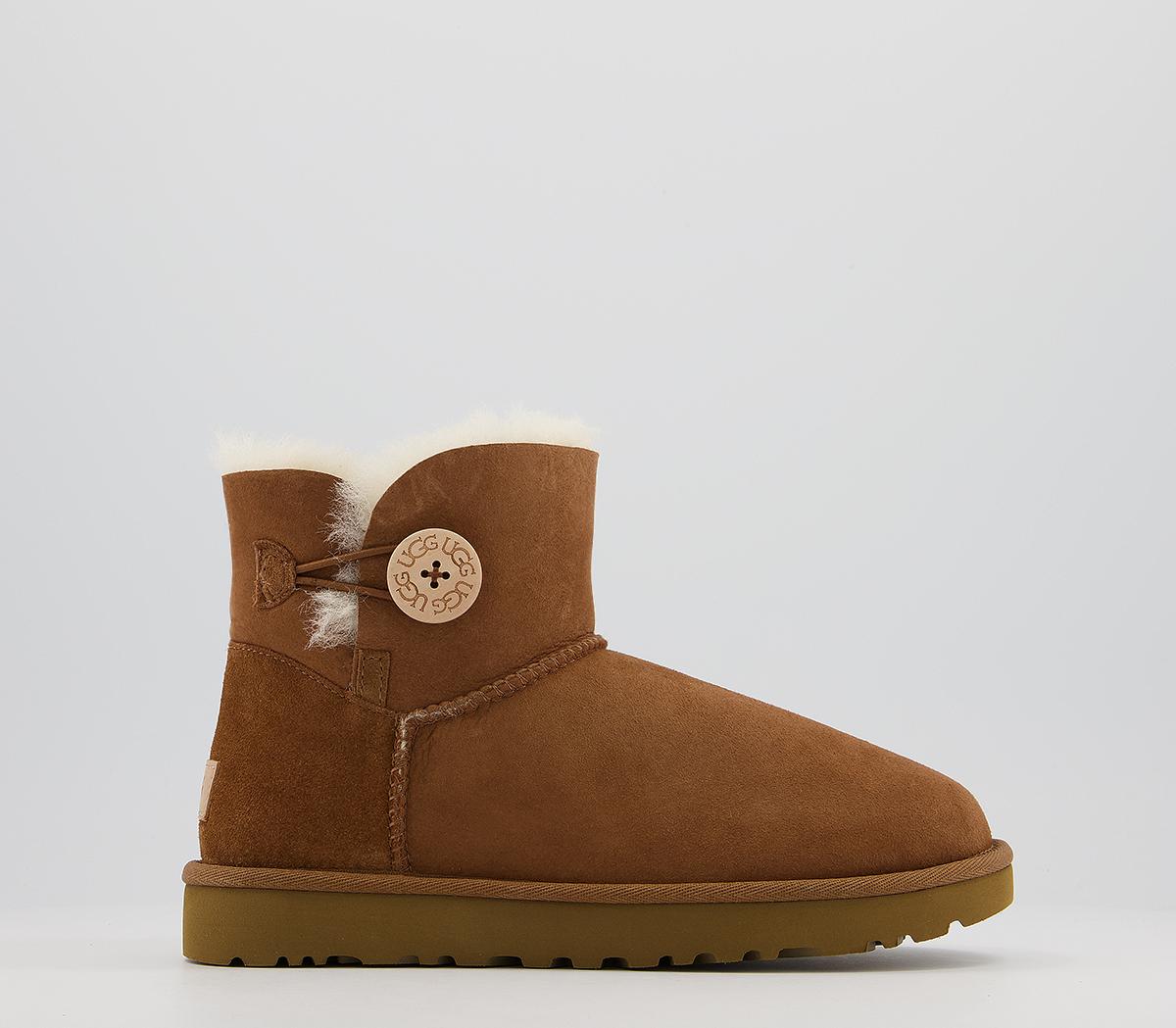 UGG Mini Bailey Button II Chestnut Suede - Ankle Boots