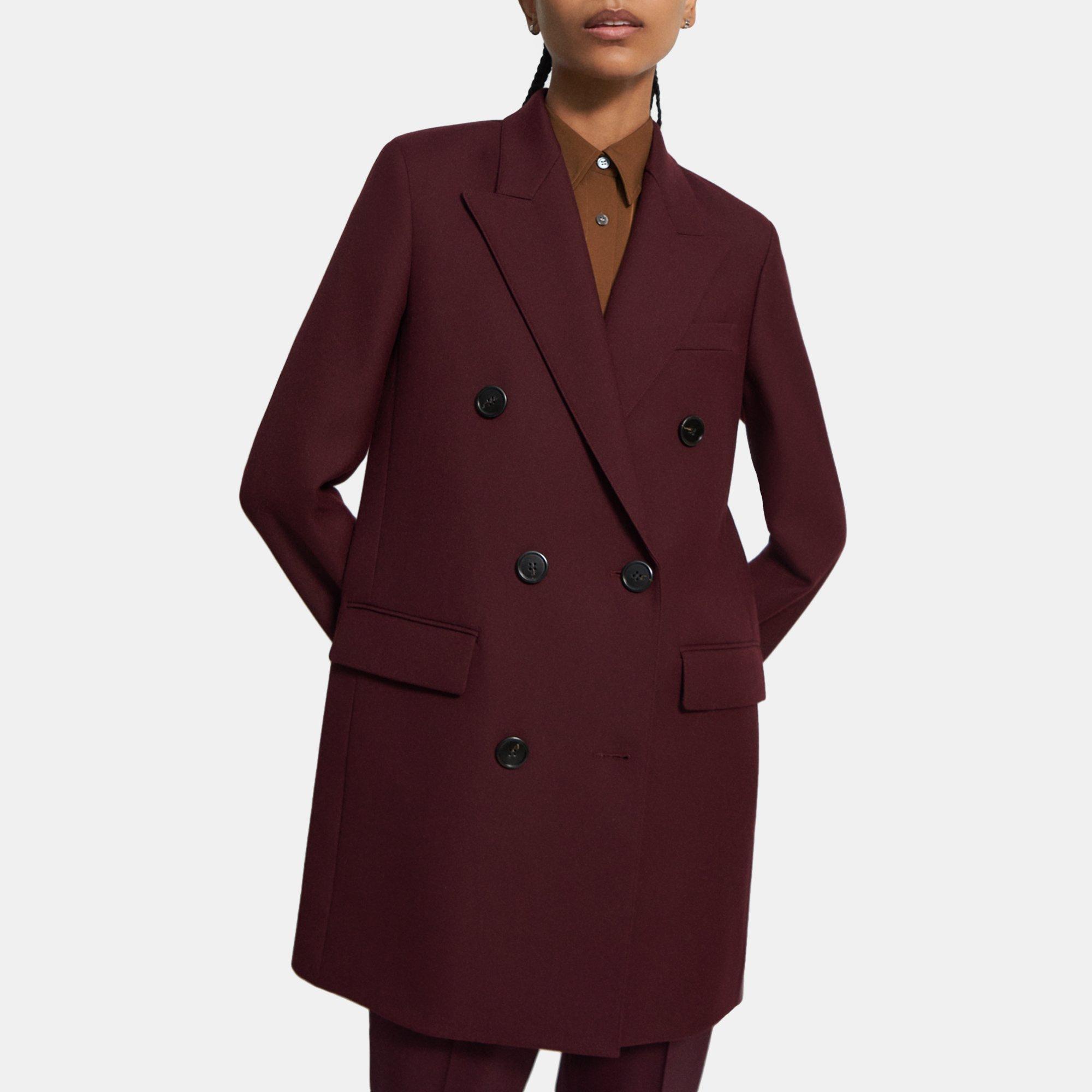 Theory Double-breasted Bonded Wool Coat In Bordeaux | ModeSens