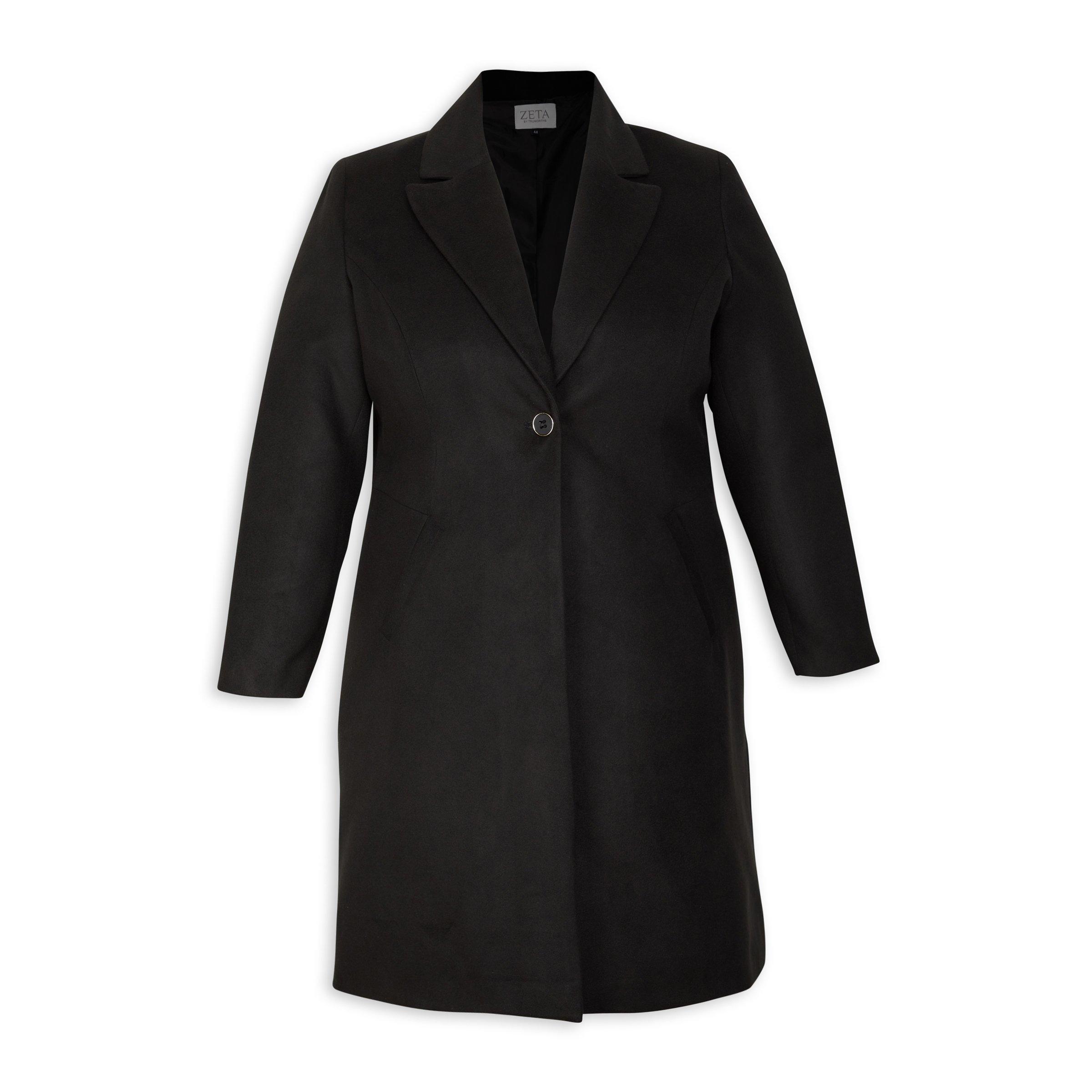 Black Plus Size Melton Classic Coat (3093200) | Zeta
