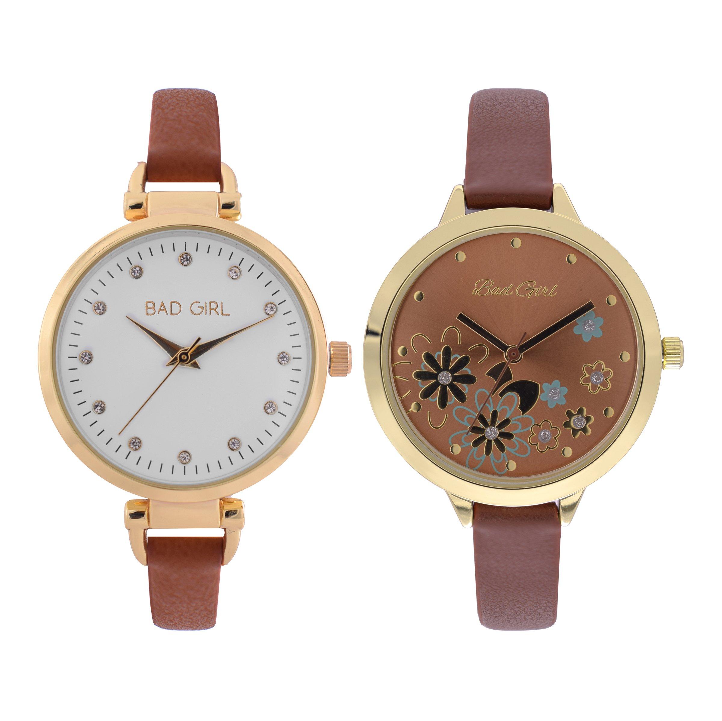 Brown & Floral Watch Set (3098544) | Bad Girl