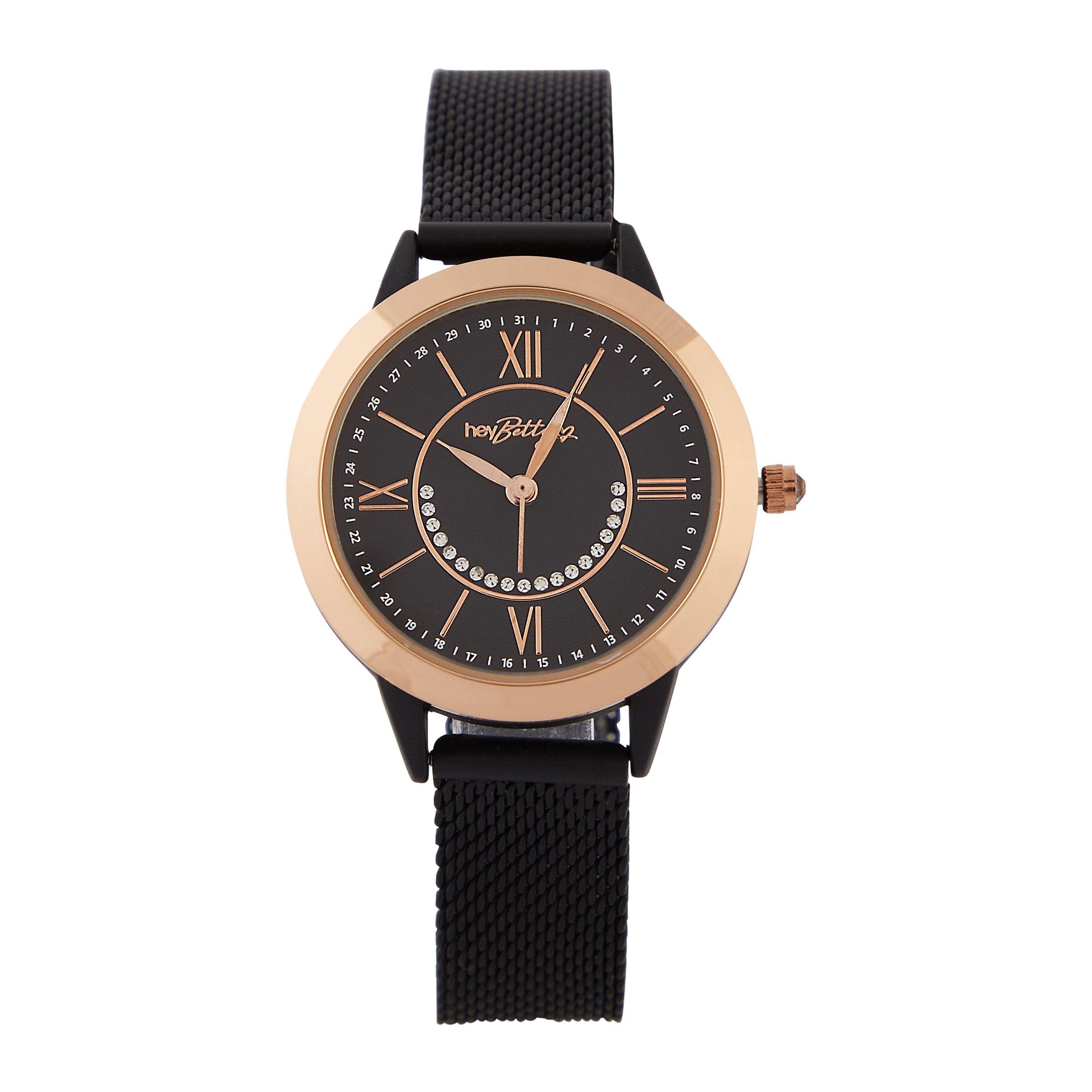 Black and Rose Gold Mesh Watch (3105293) | Hey Betty