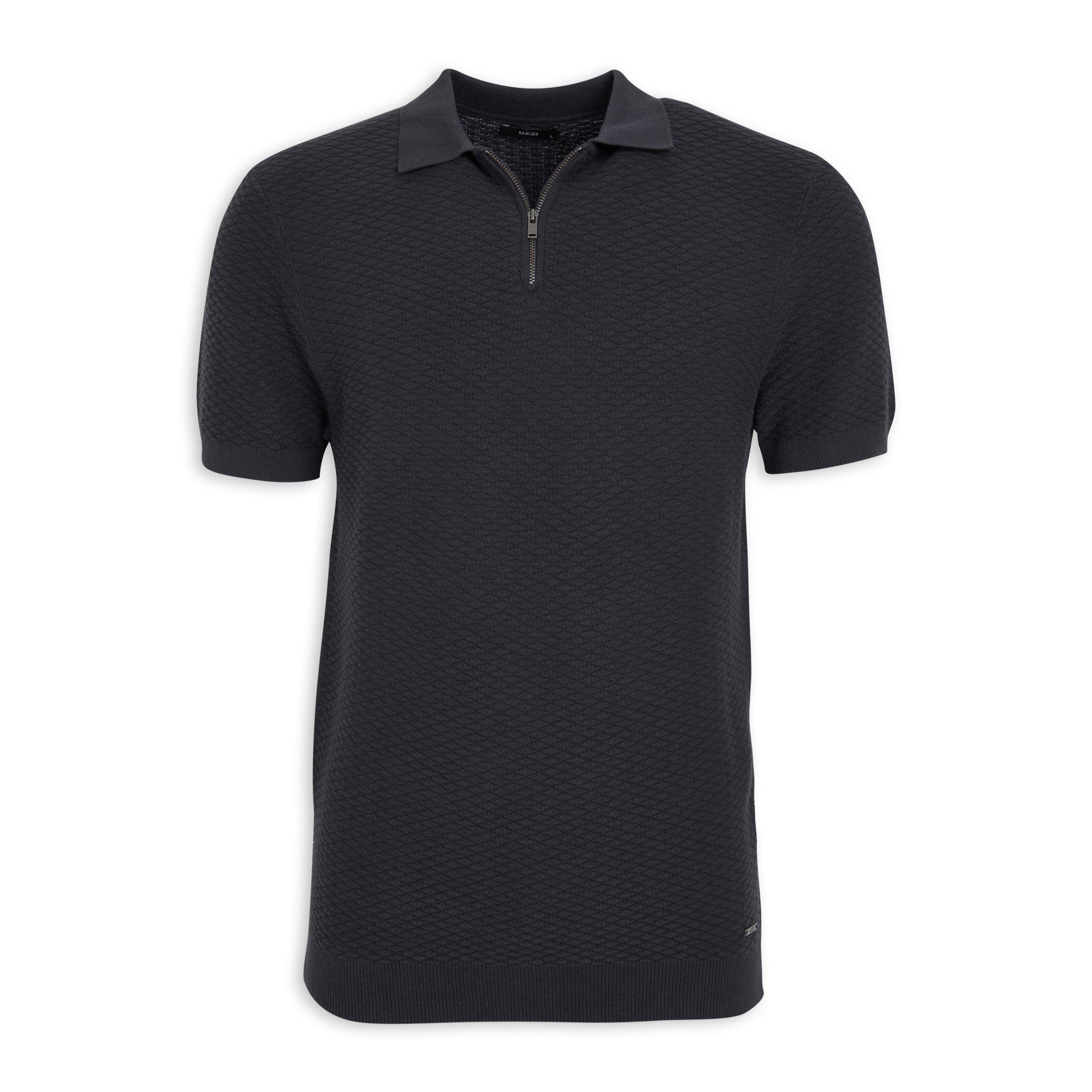 Navy Textured Zip Golfer (3110185) | UZZI