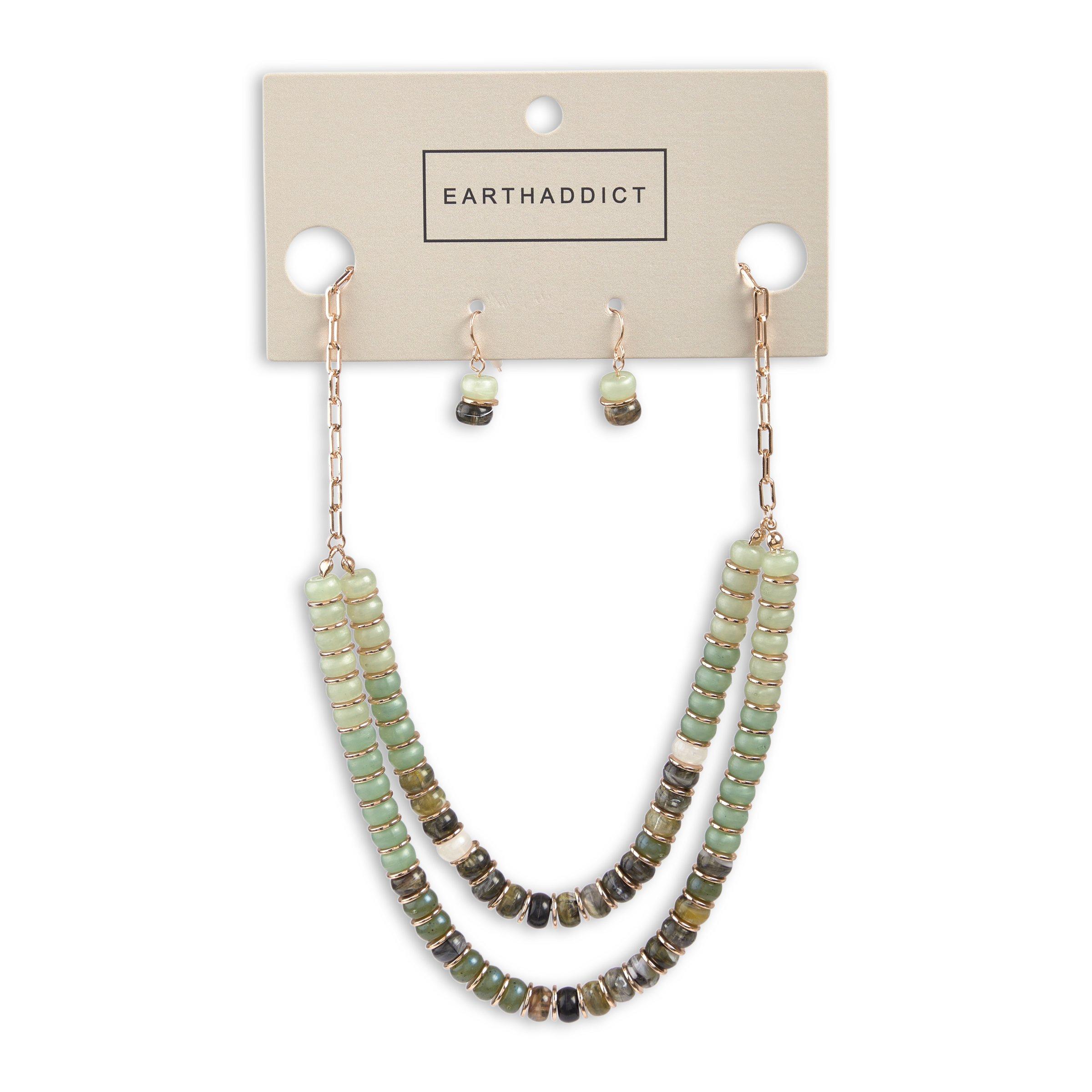 Green Necklace & Earrings Set (3111678) | Earthaddict