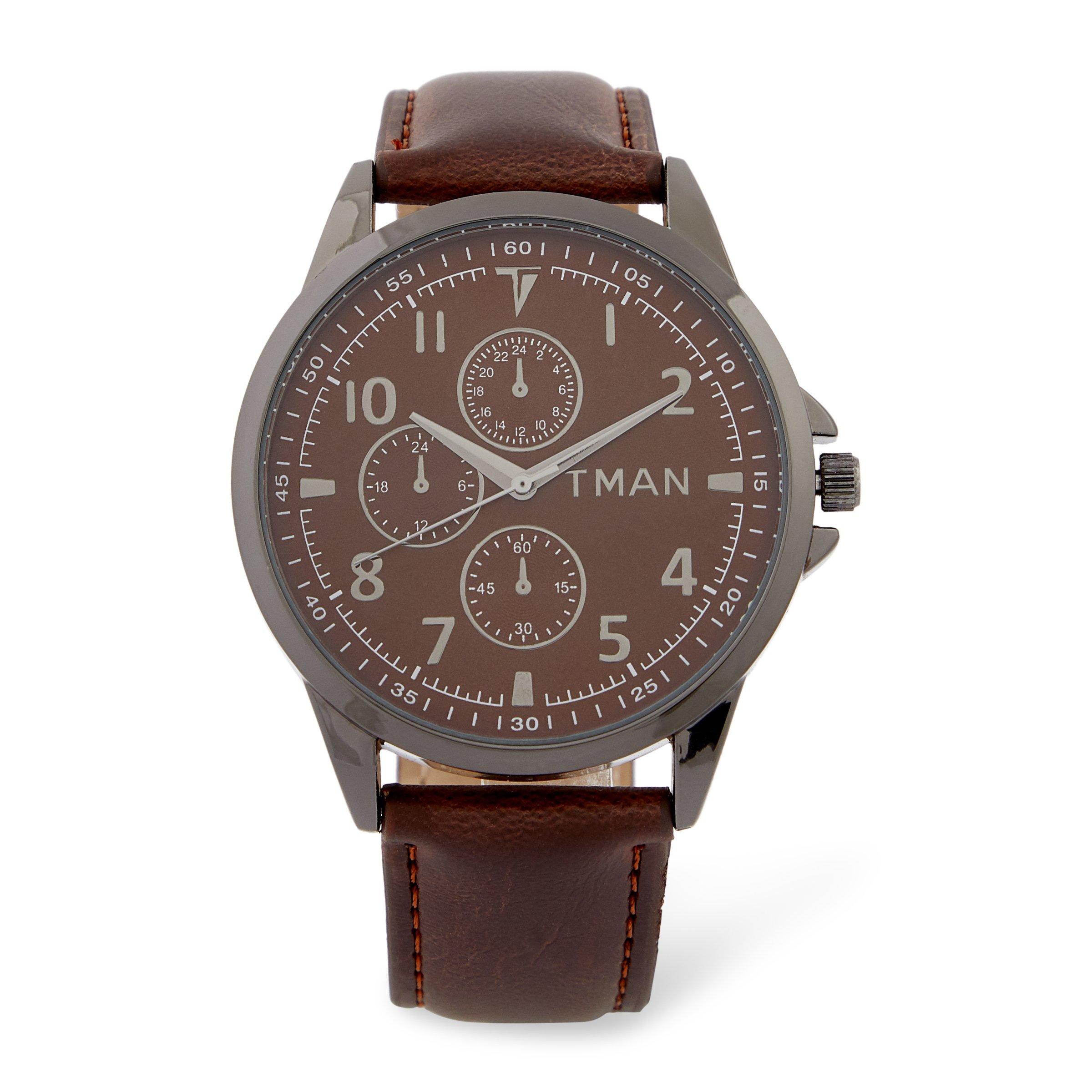 Gunmetal and Brown PU Strap Watch (3119374) | Truworths Man