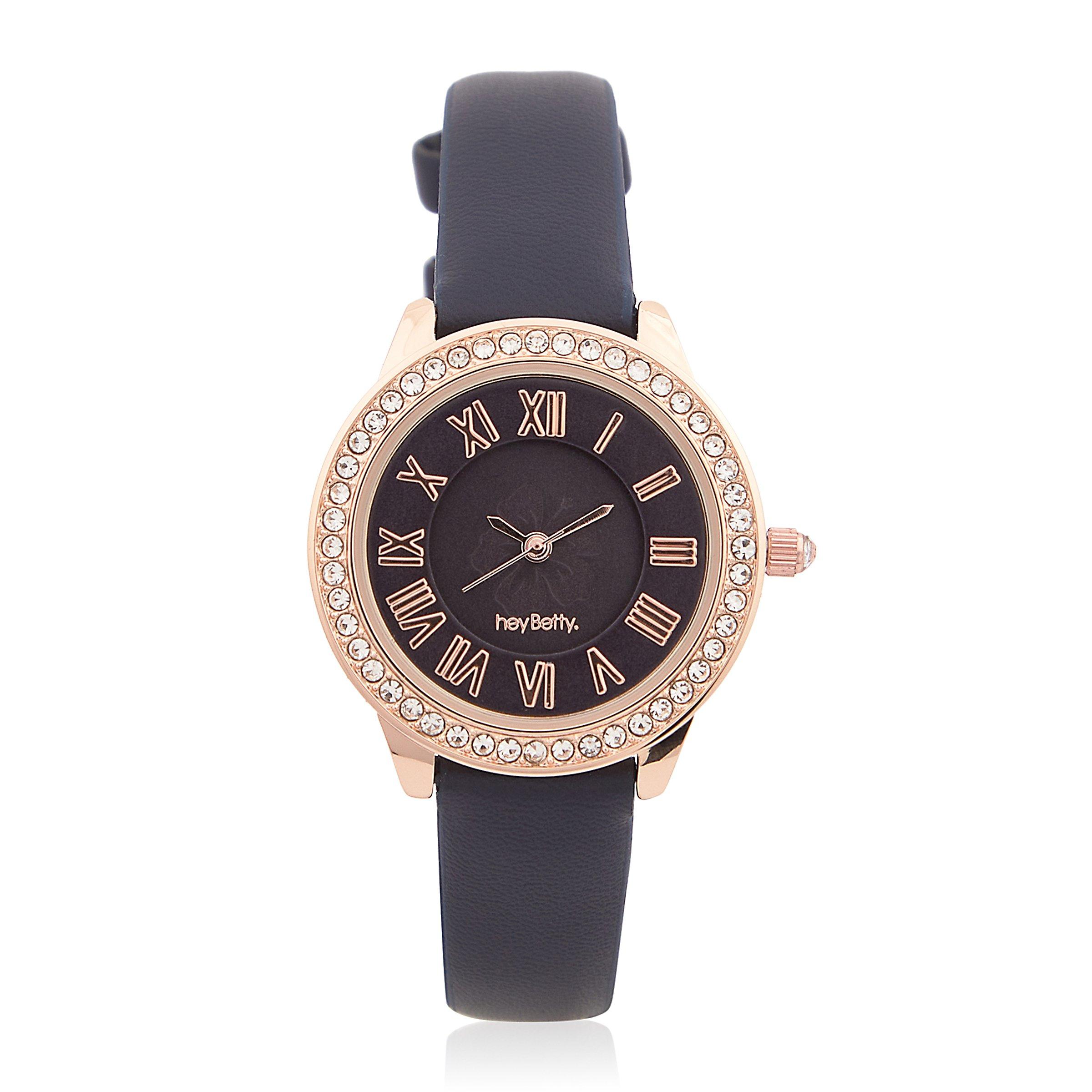 Rose Gold Case Blue Dial PU Watch (3120365) | Hey Betty