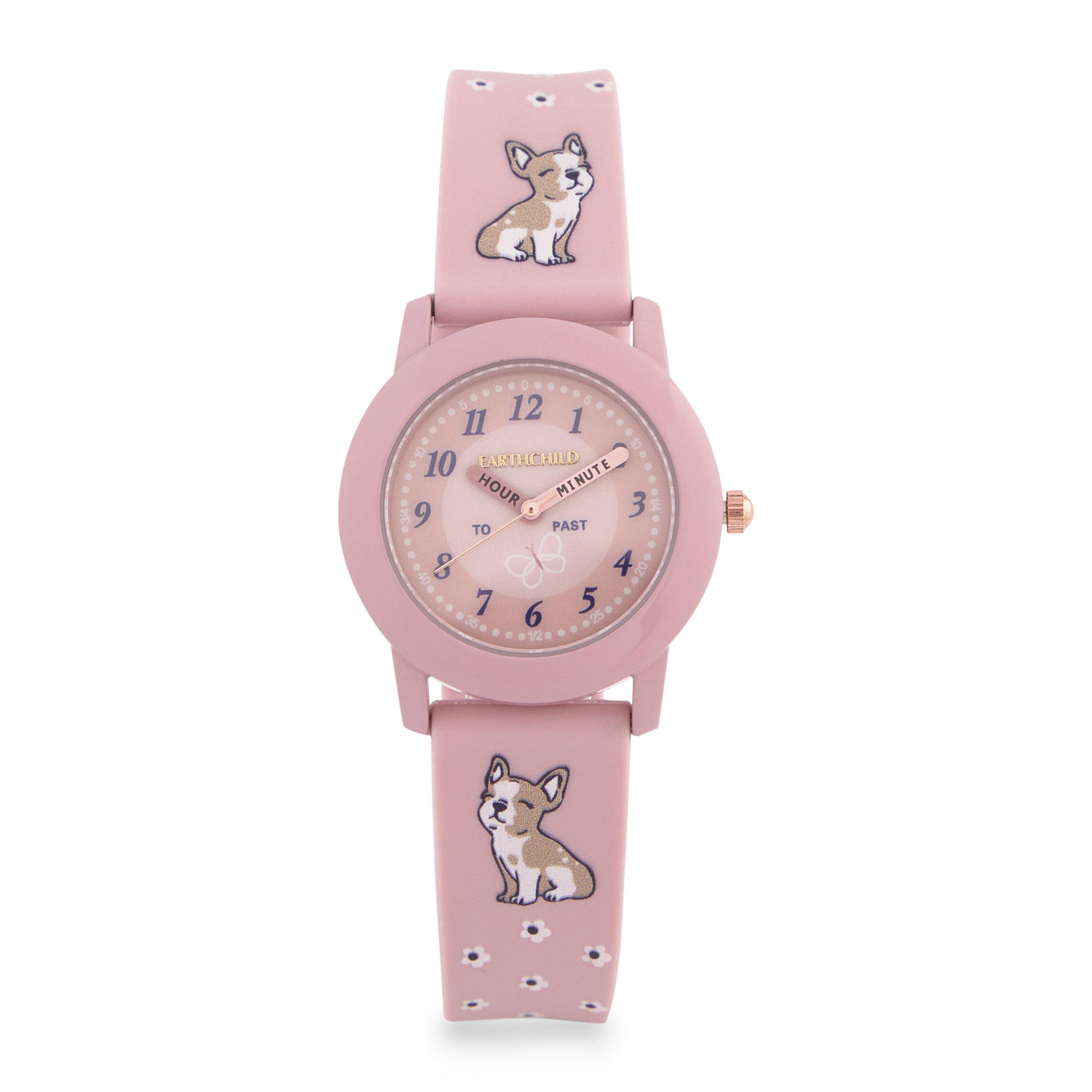 Pink Rubber Puppy Print Kids Watch (3128091) | Earthchild