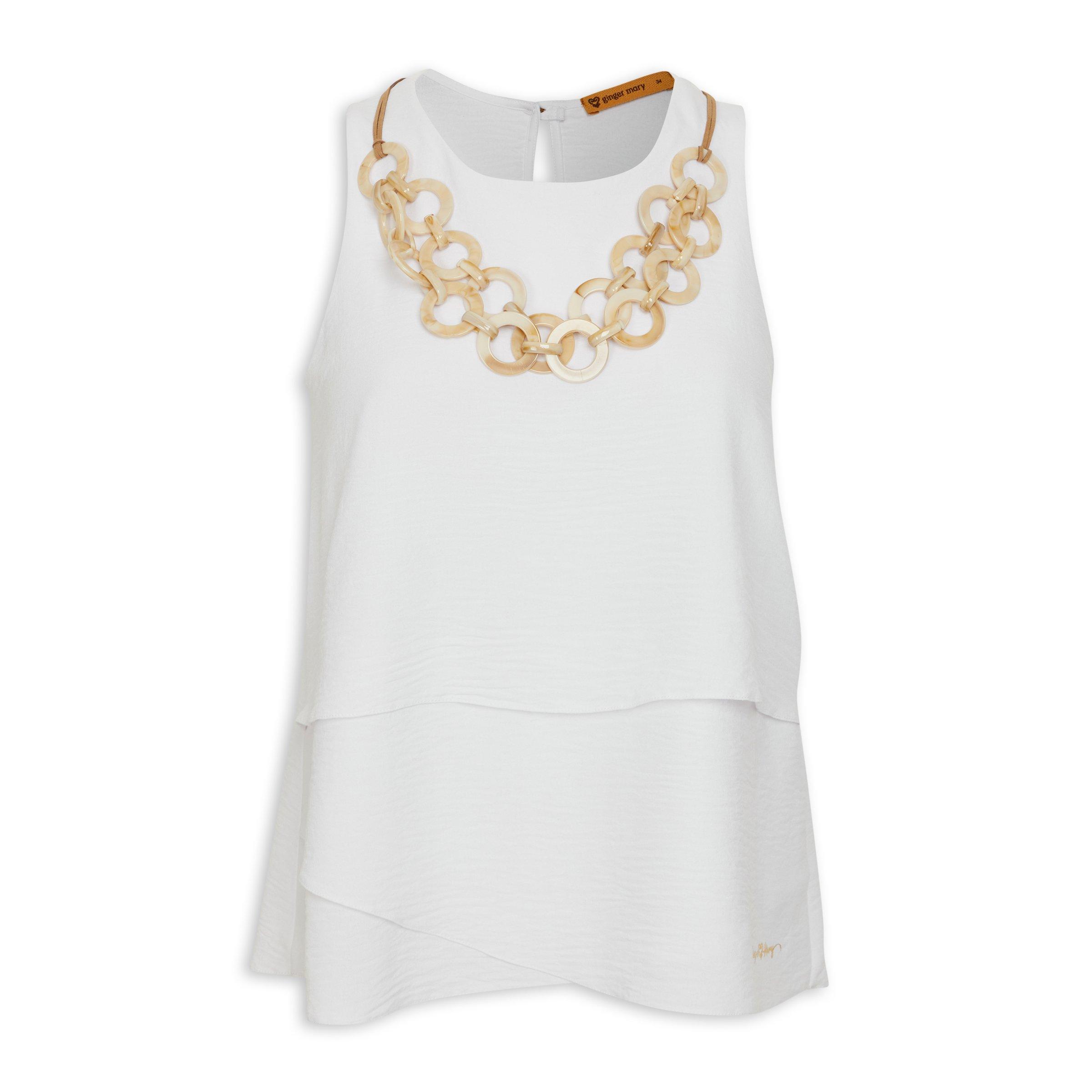 White Tiered Blouse With Necklace (3128218) | Ginger Mary