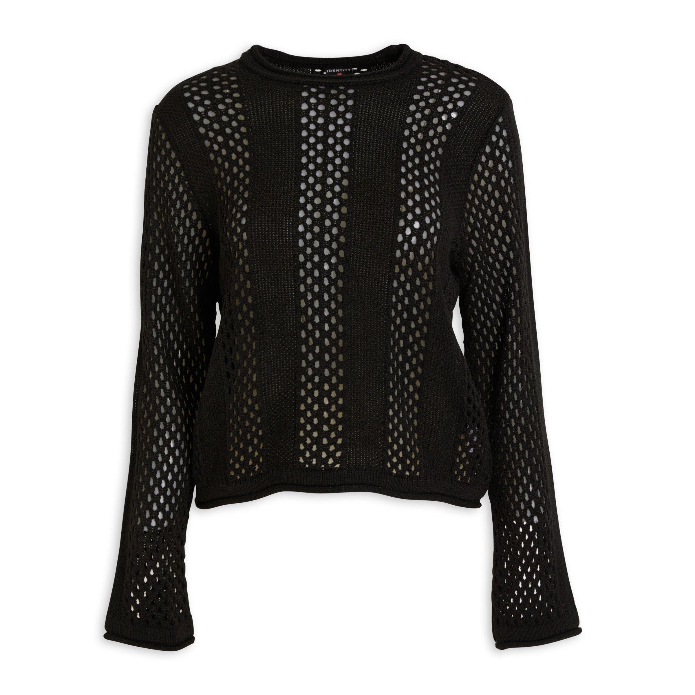 Black Openwork Knit Top (3129653) | Identity