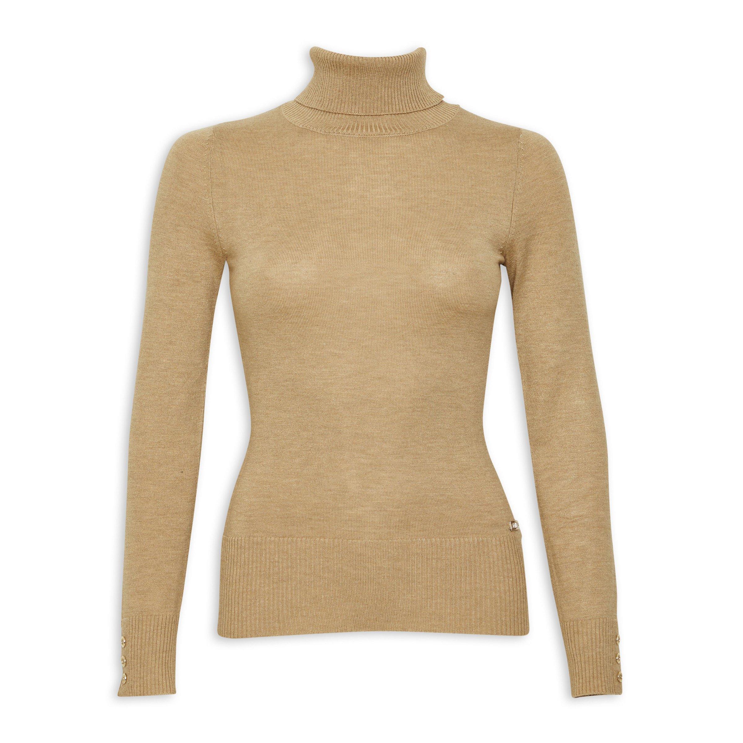 Beige Polo Neck Knit Top (3129928) | Identity