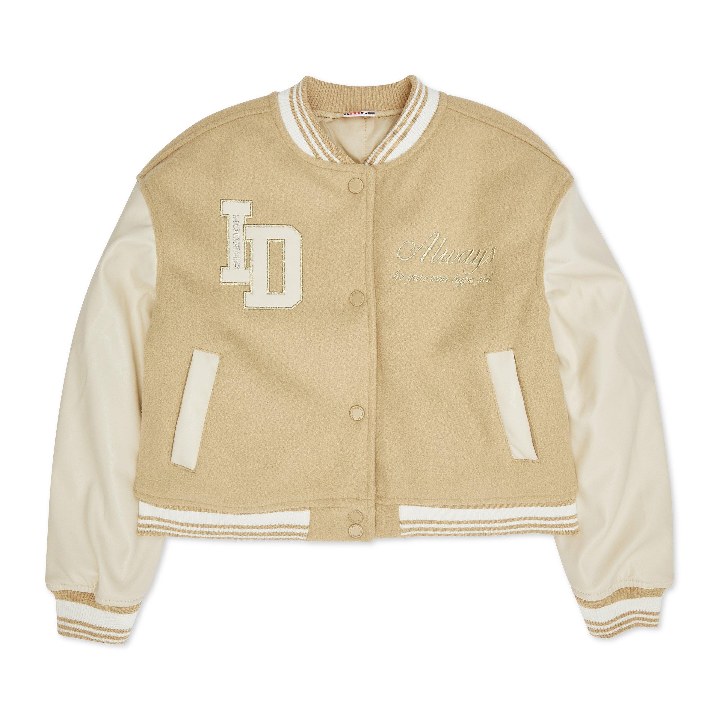 Girls Brown Cropped Varsity Bomber Jacket (3134713) | Identity