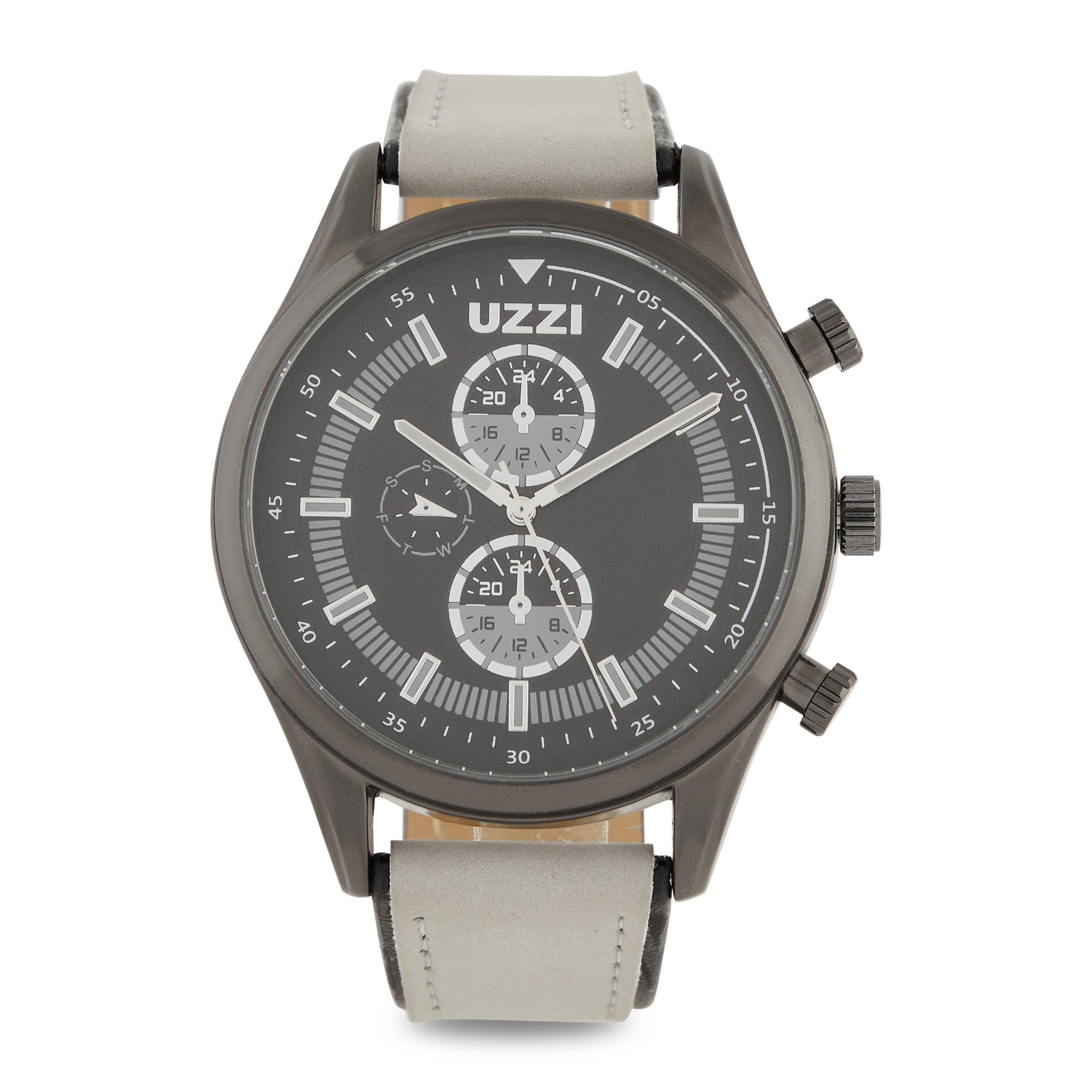 Black and Silver Dial Grey PU Watch (3134897) | UZZI
