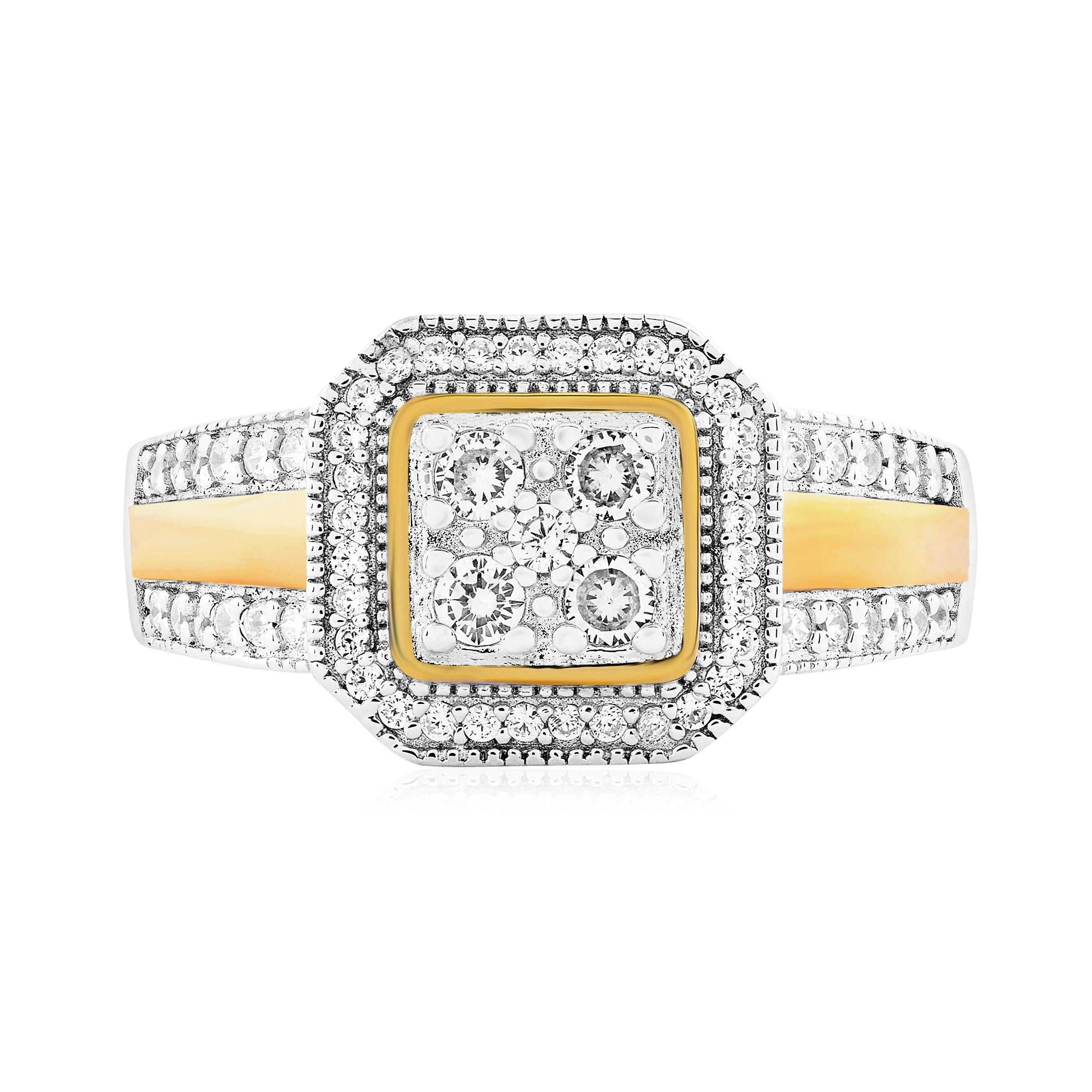 Two Tine Multi-stone Square Ring (3136338) | Sterling Silver