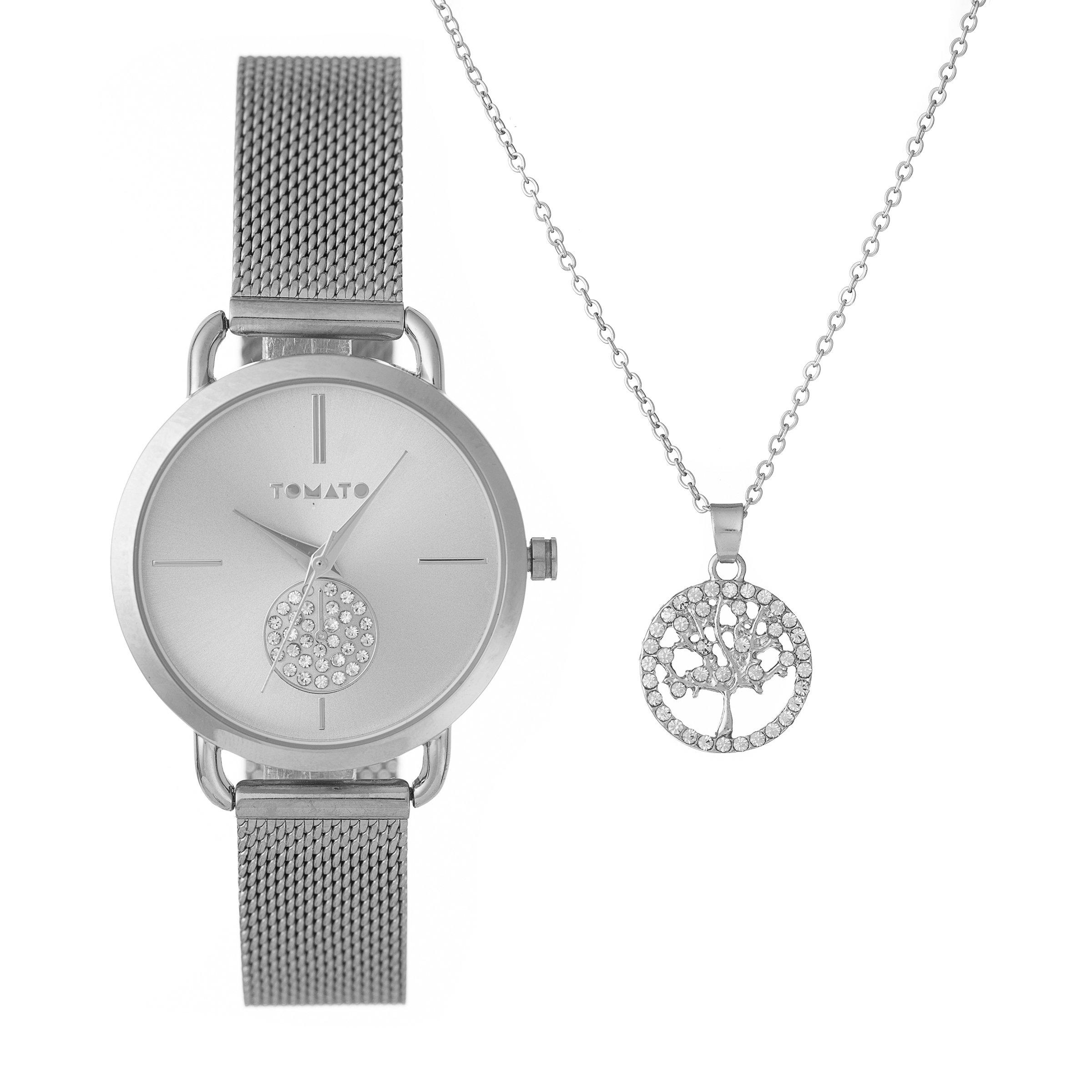 Silver Mesh Pendant Watch Set (3136935) | Tomato