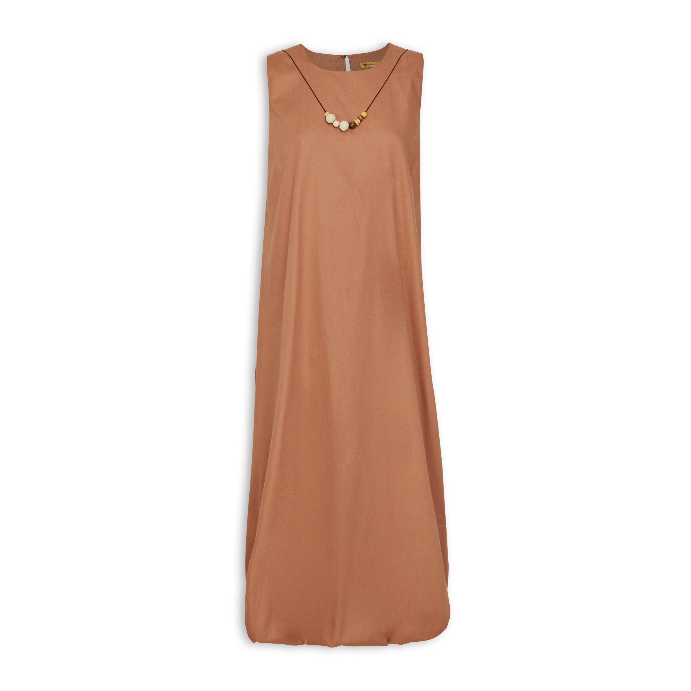 Brown A-line Dress With Necklace (3143217) | Ginger Mary