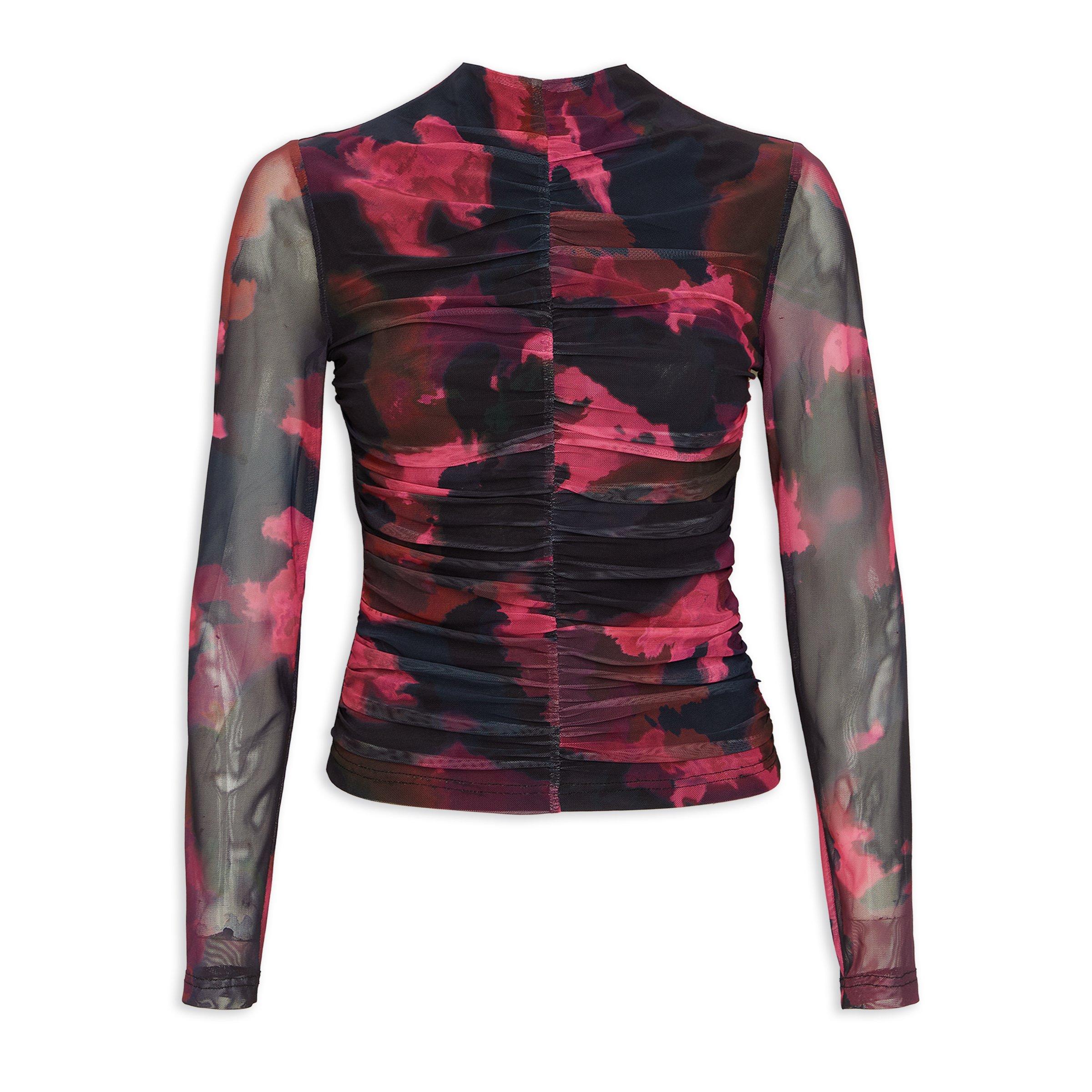 Pink Mesh Printed Top (3147048) | Identity