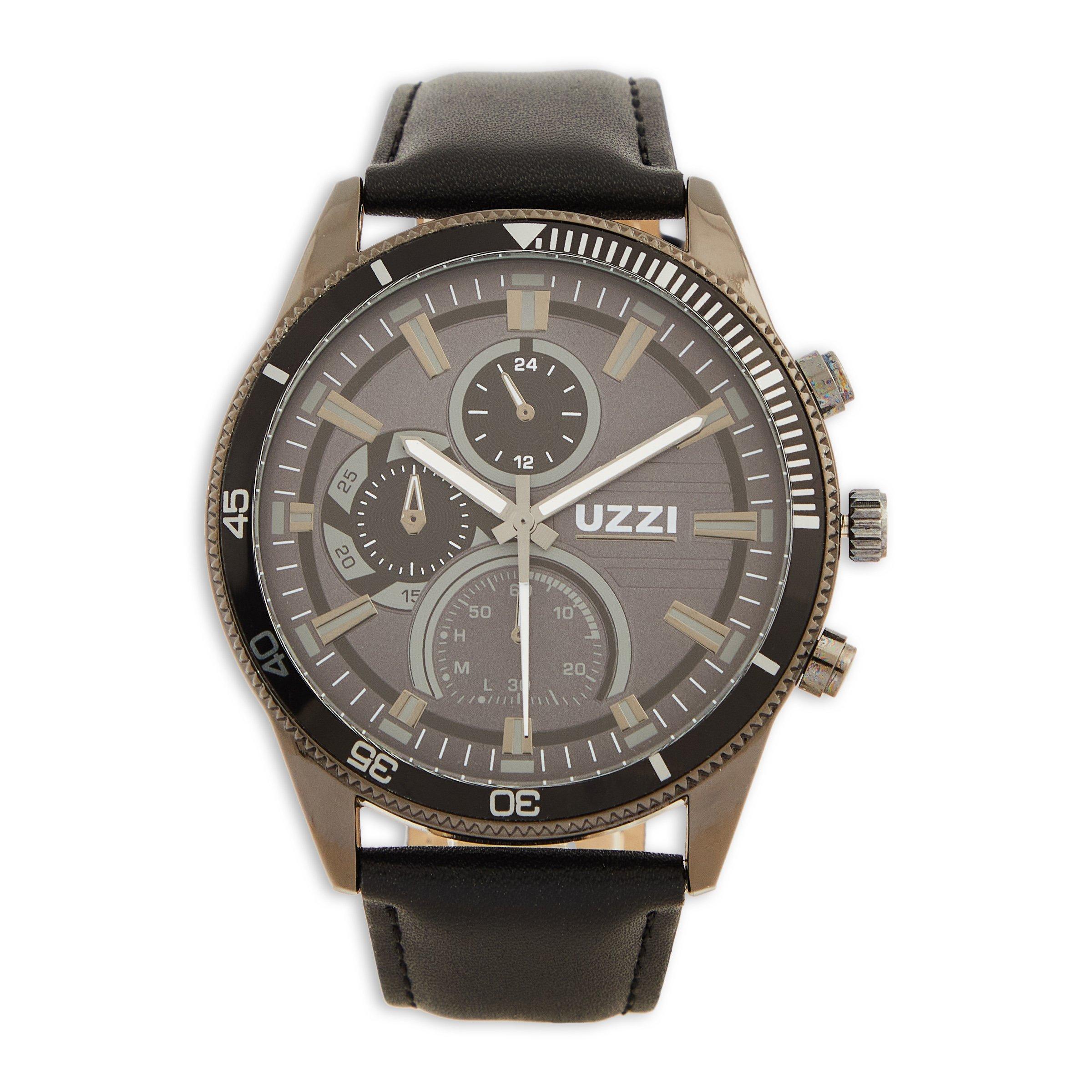 Large Dial Black PU Watch (3147362) | UZZI