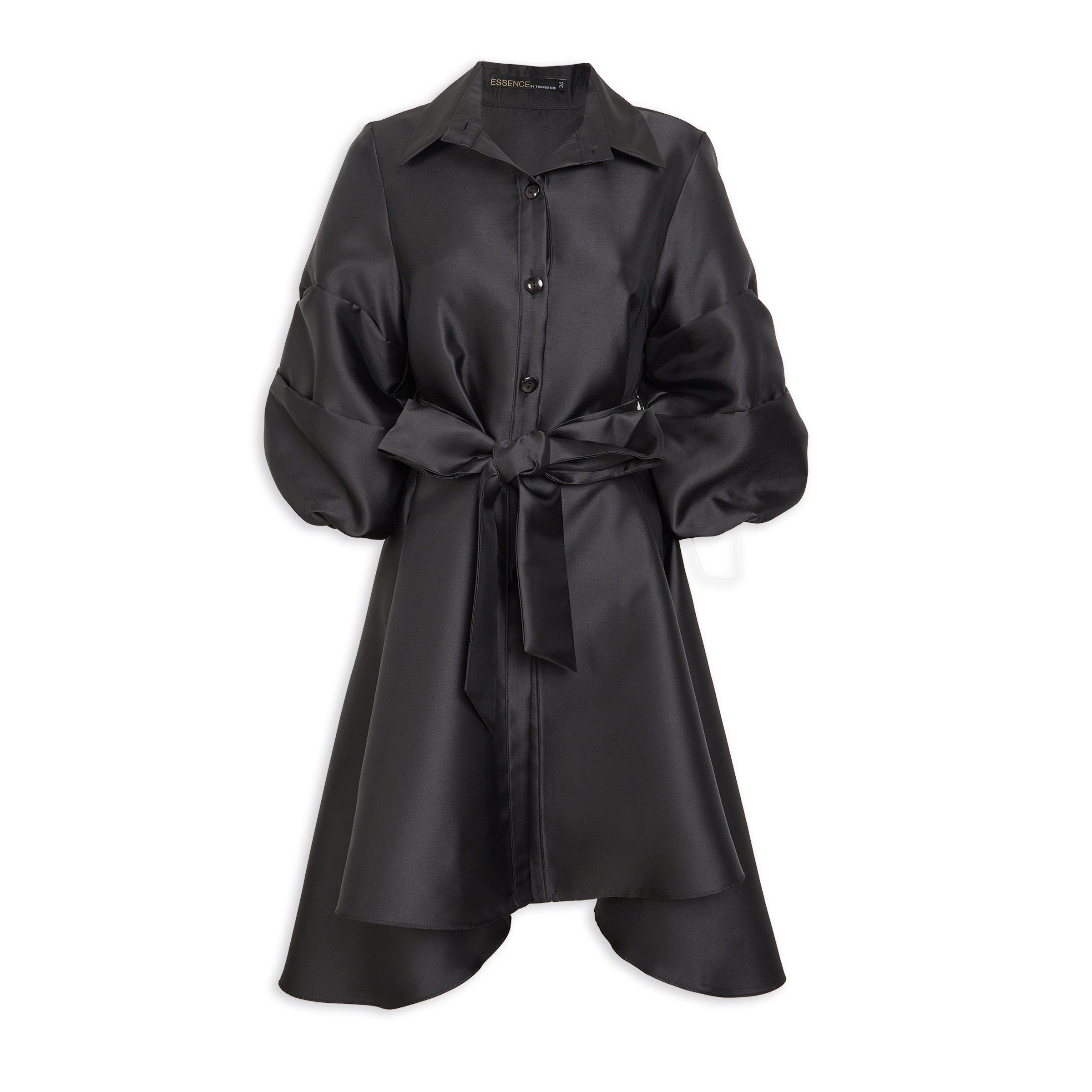 Black Satin Puff Sleeve Coat (3147514) | Essence